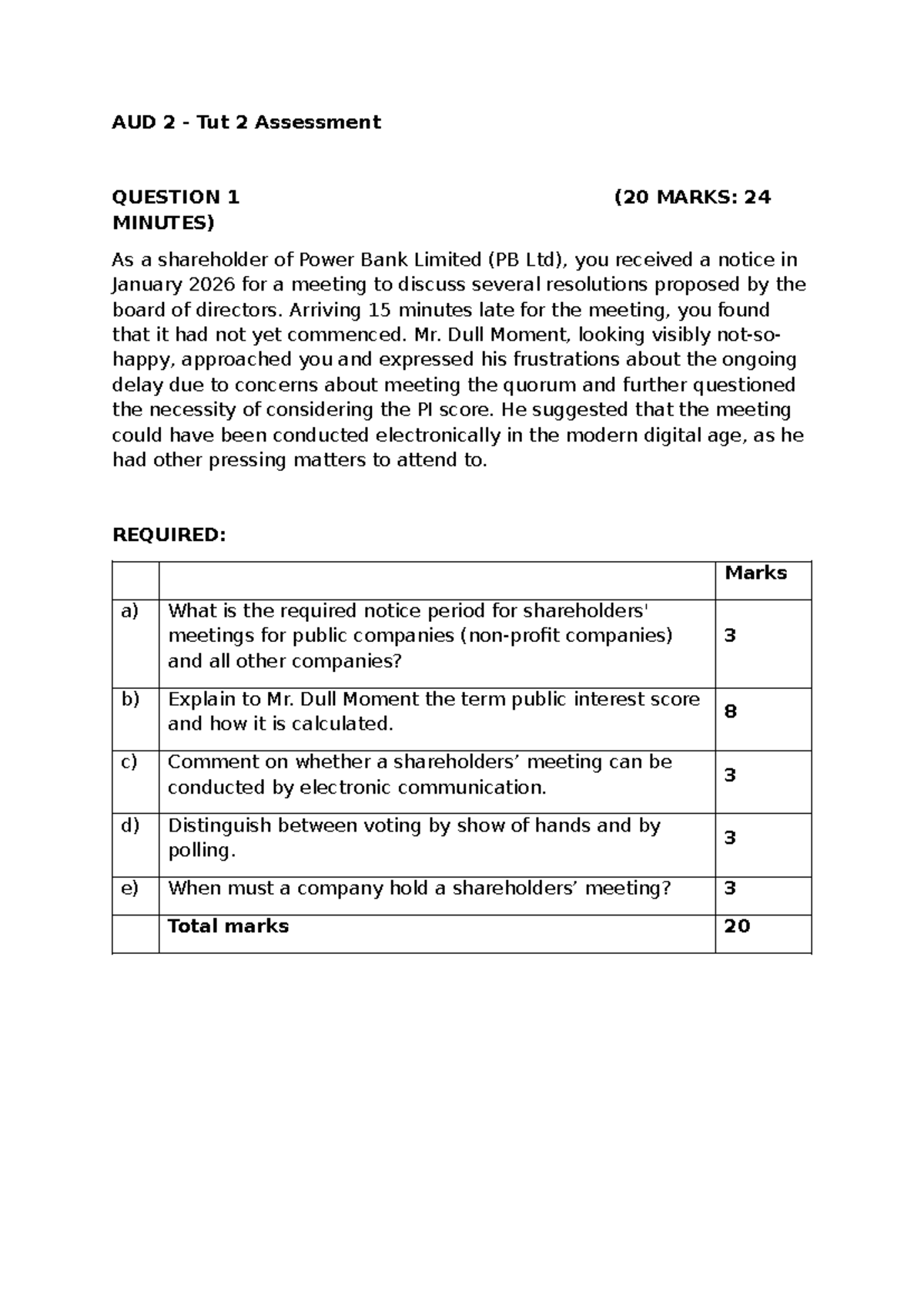 AUD 211E - Tut Assessment 2: Company Meeting Procedures & Issues - Studocu