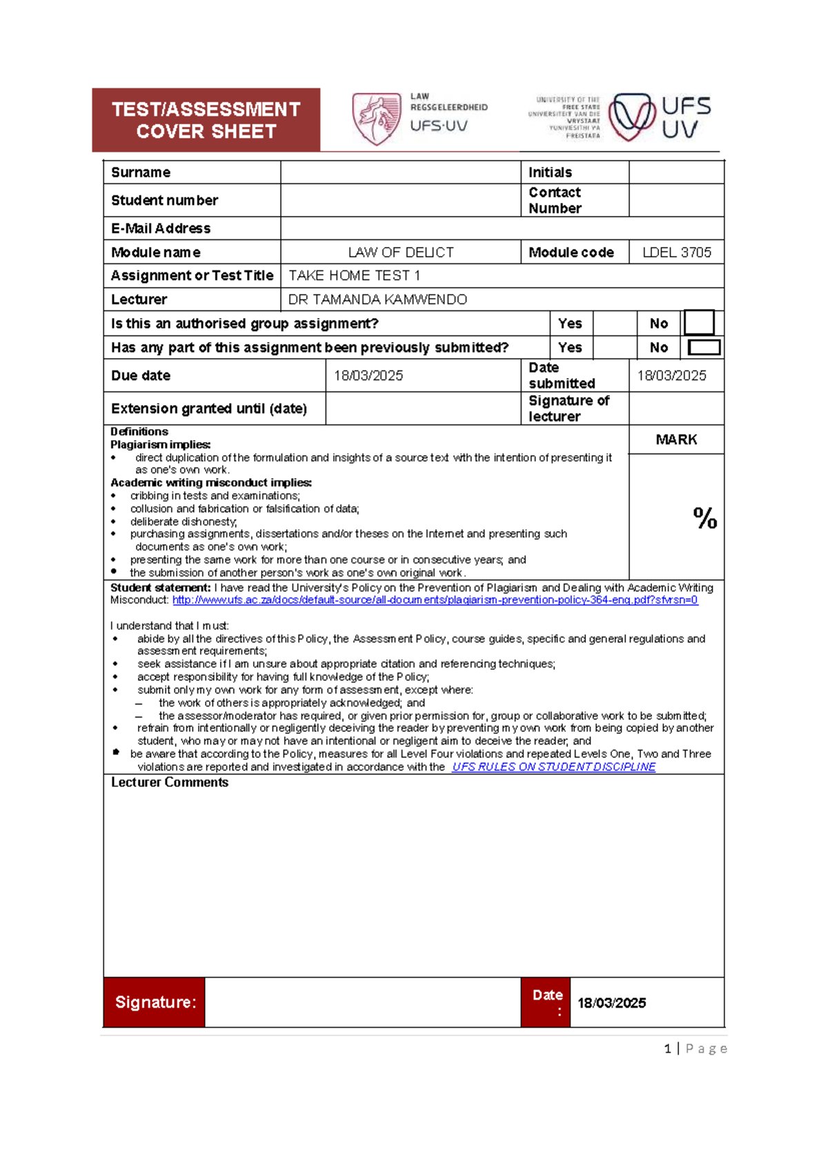 LDEL 3705 Take Home Test 1: Delictual Liability Analysis - Studocu