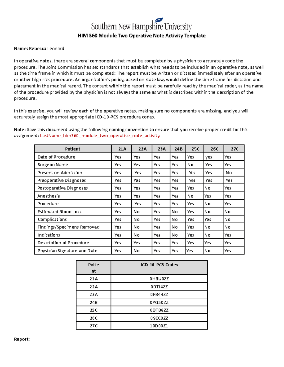 HIM 360 Module Two Operative Note Review and Coding Activity Guide ...