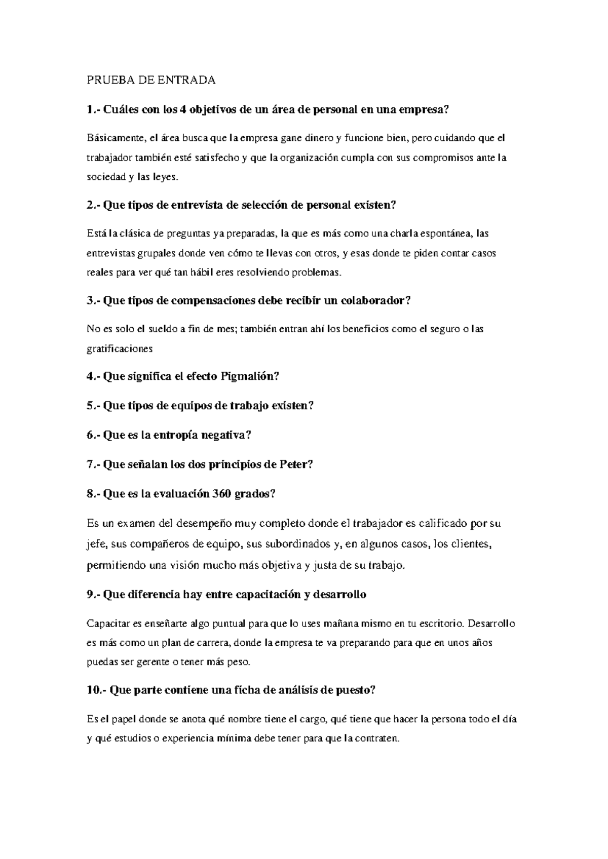 Prueba de Entrada 2026: Objetivos y Funciones del Área de Personal ...