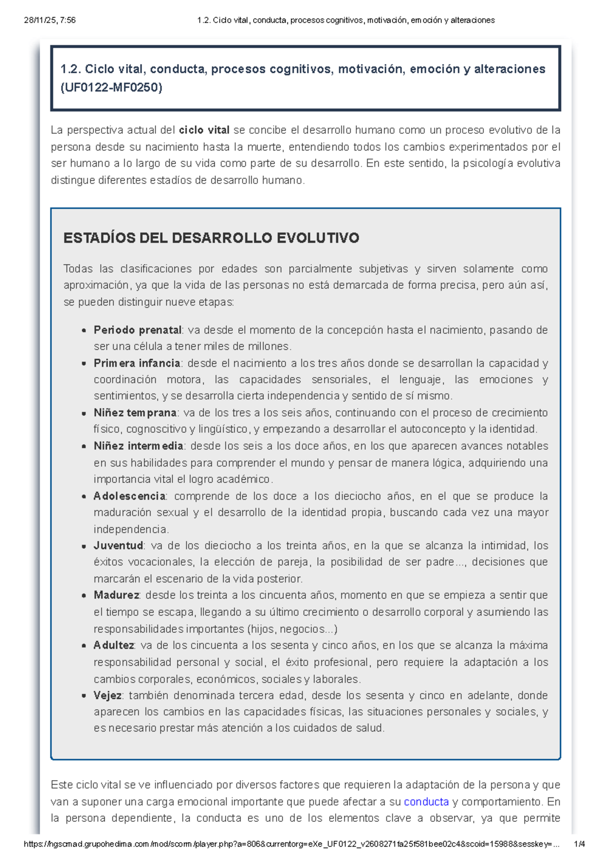 1.2. Ciclo Vital y Procesos Cognitivos: Conducta y Emoción - Studocu