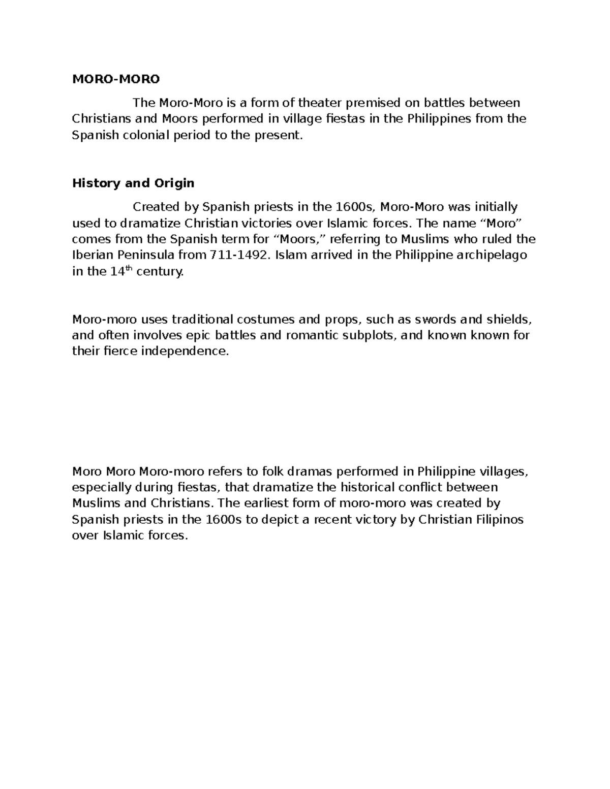 Moro-Moro Theater in the Philippines: Historical Notes - Studocu