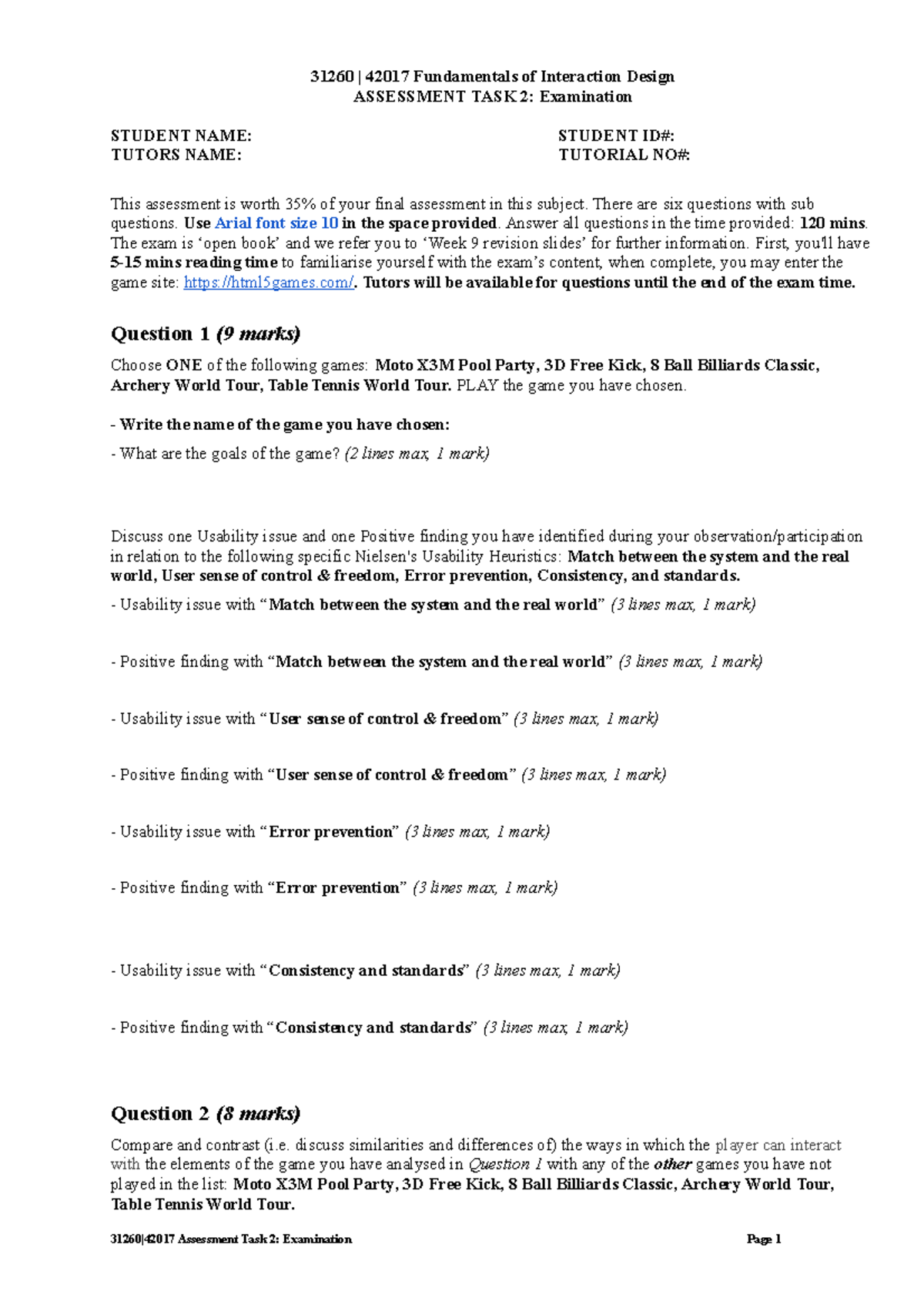 Fundamentals of Interaction Design 2021 Exam - 31260 | 42017 ...