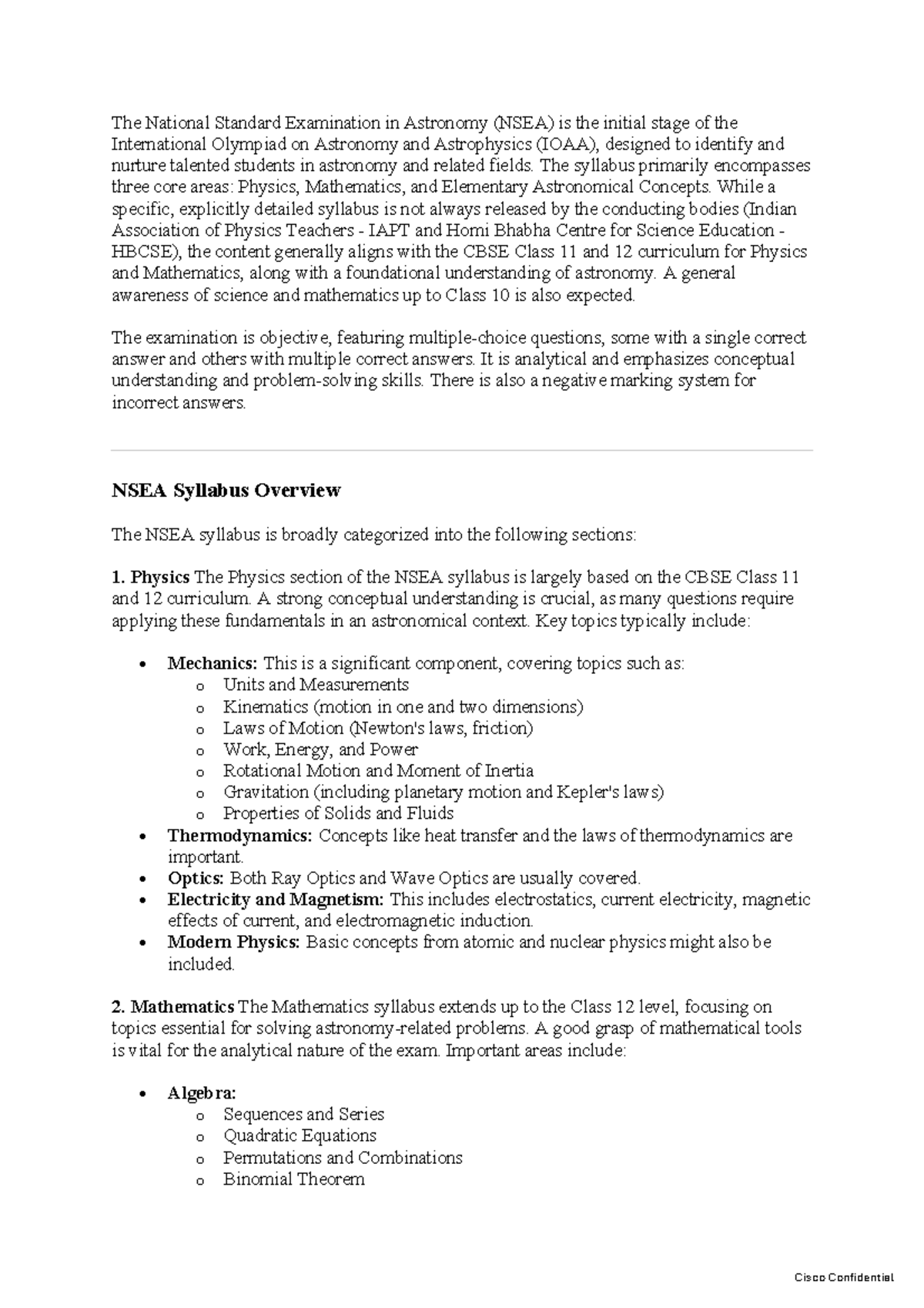 NSEA Syllabus Overview: Key Topics in Astronomy & Physics - Studocu