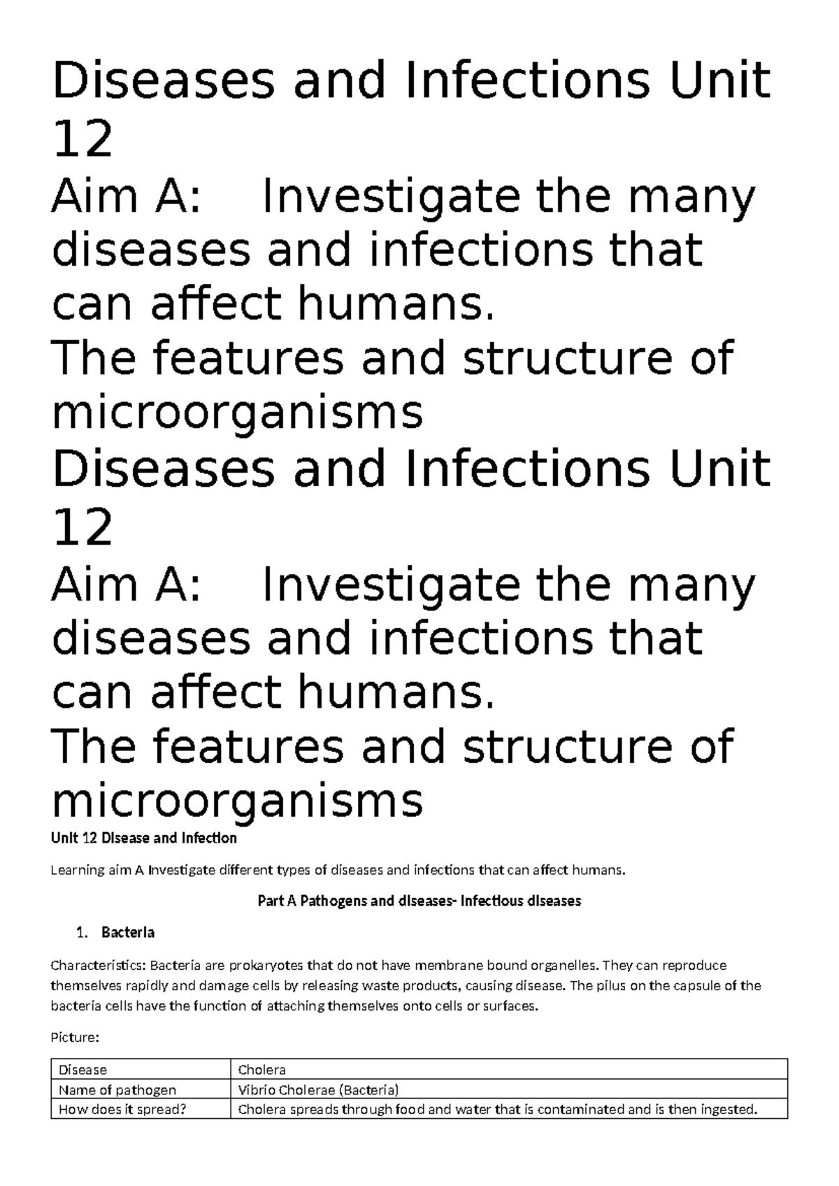 Unit 12: Diseases & Infections - Investigating Pathogens and Effects ...