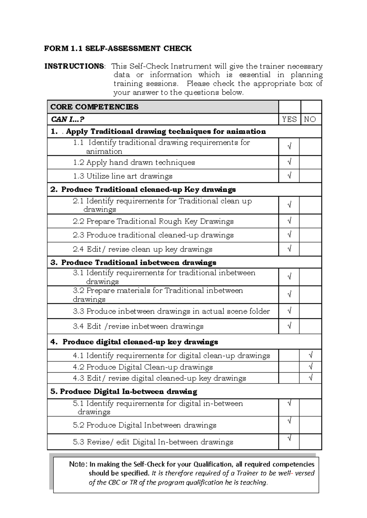 FORM 1.1 Self-Assessment Check for Animation Techniques - Studocu