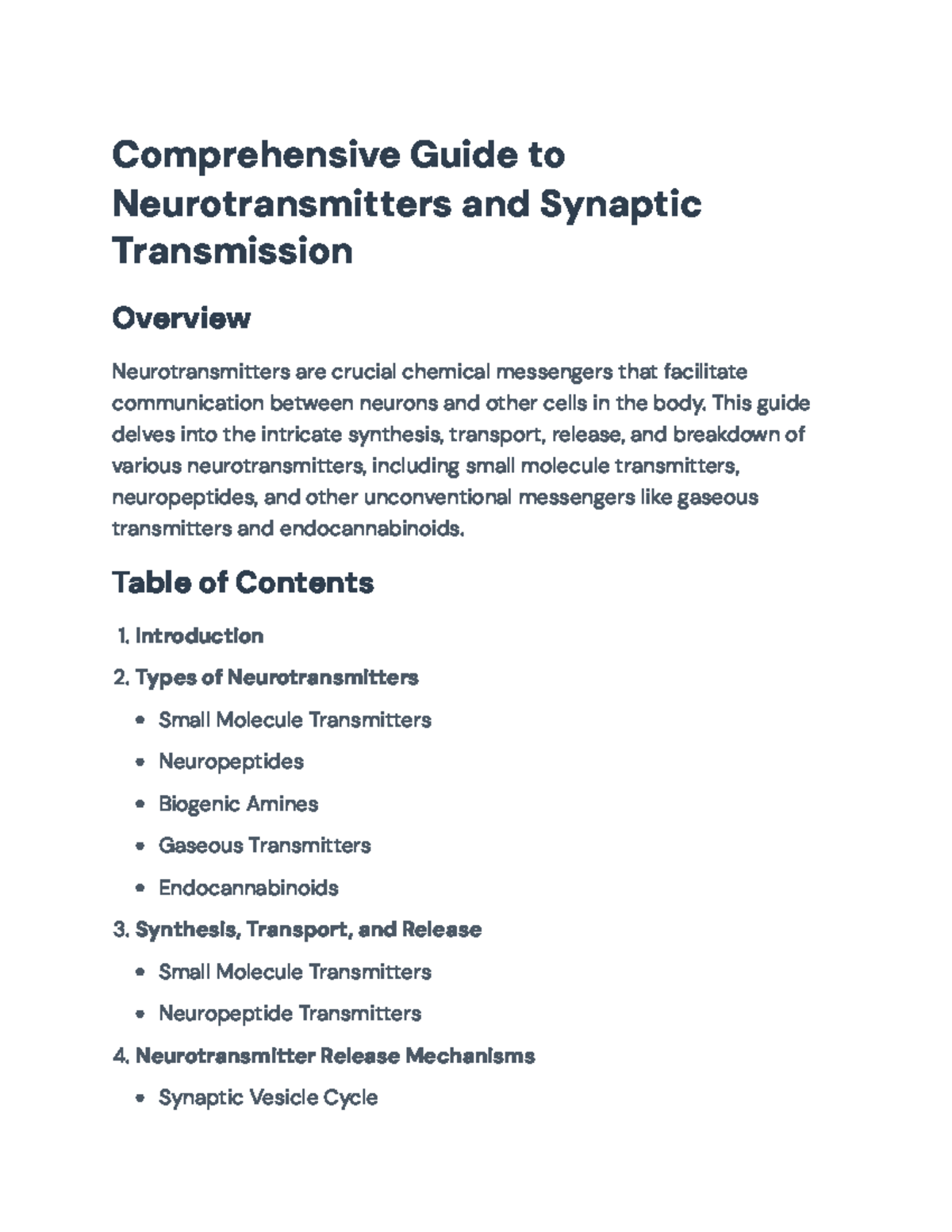 Comprehensive Guide to Neurotransmitters and Synaptic Transmission ...