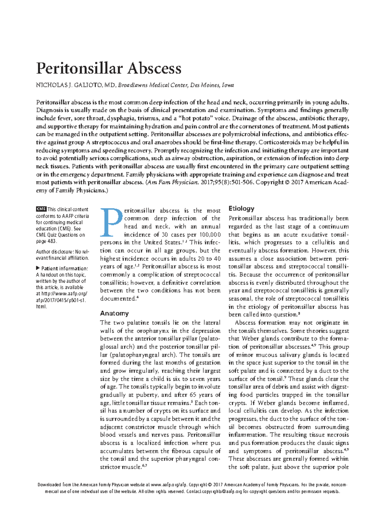 Peritonsillar Abscess: Diagnosis, Treatment, and Management Guidelines ...