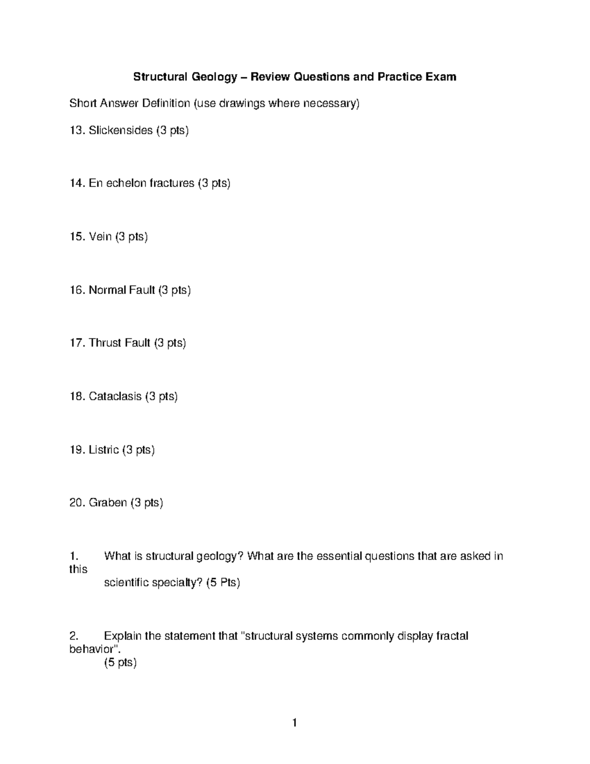 Structural Geology Practice Exam Review Questions (GEOL 101) - Studocu