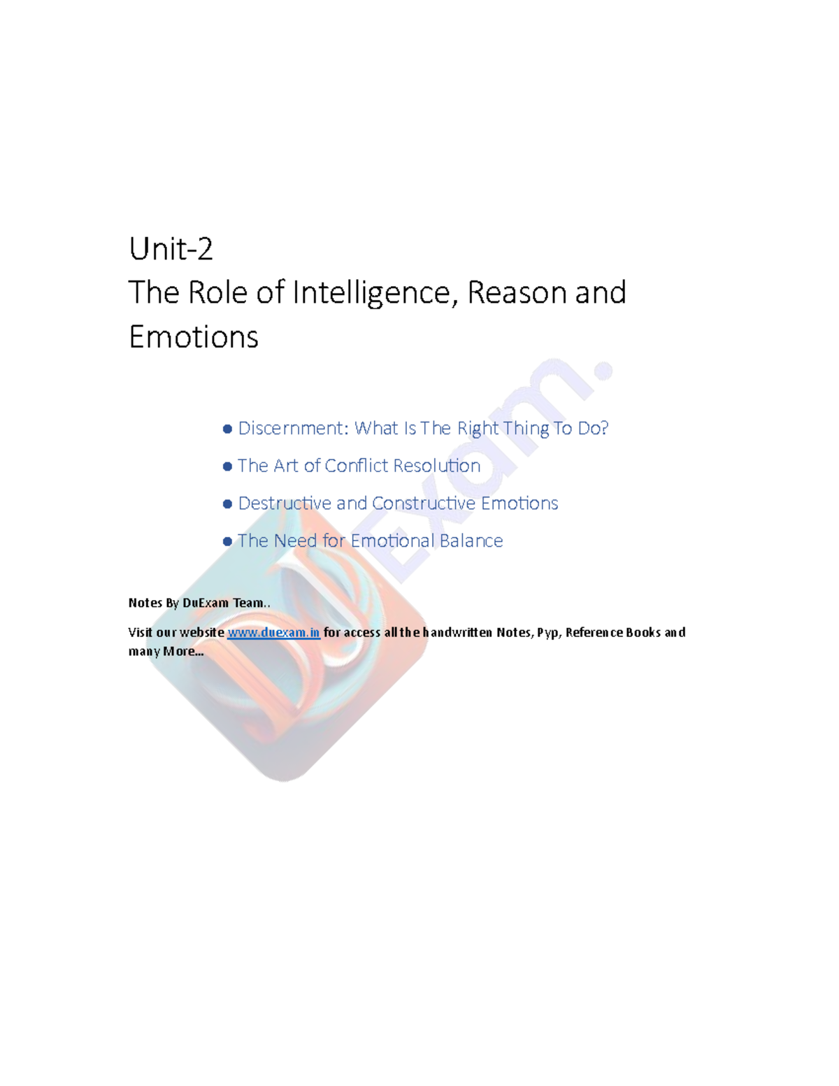 Ethics and Culture Unit-2 Notes: Intelligence, Emotions, and Conflict ...