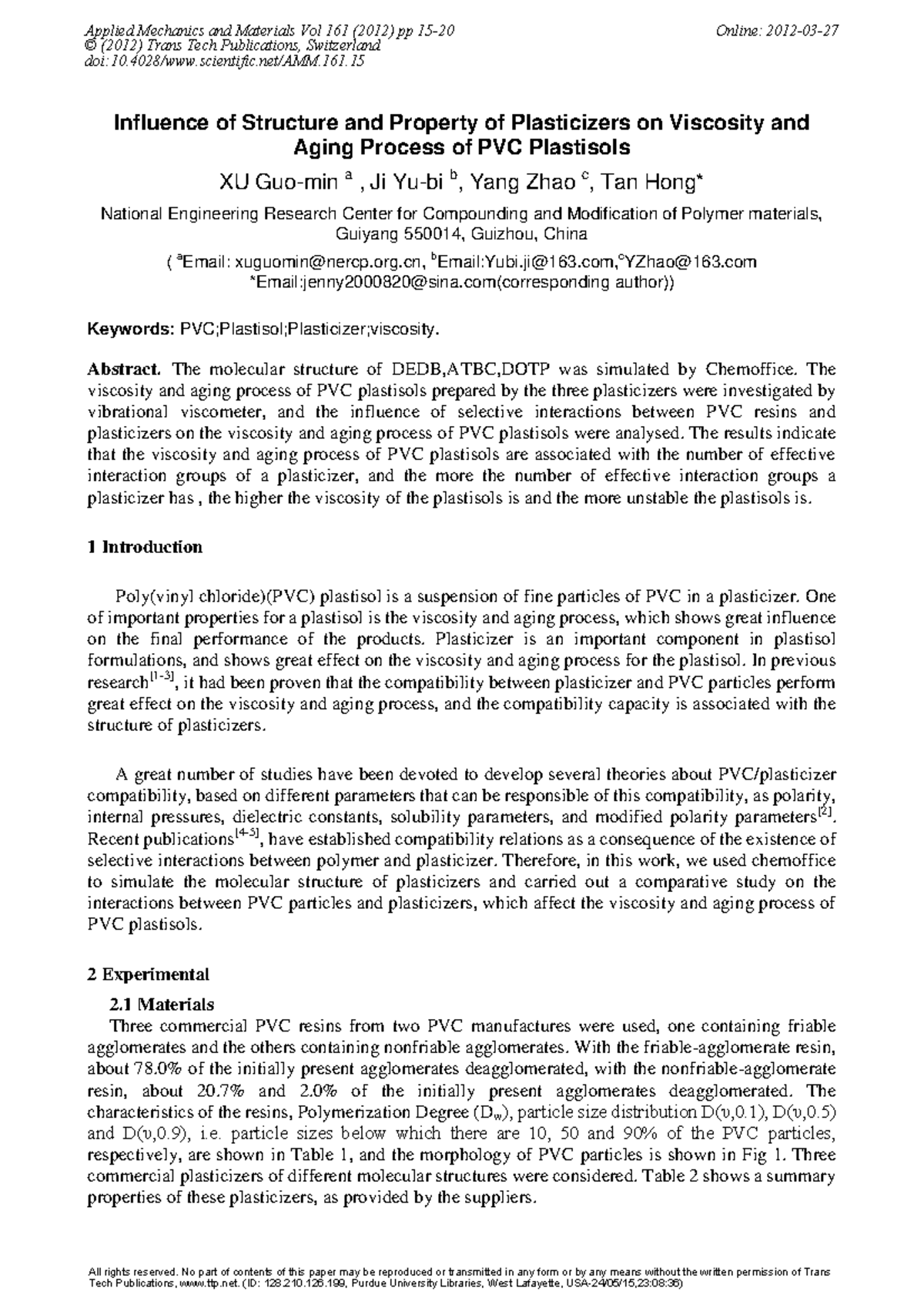 Influence of Plasticizer Structure on PVC Plastisol Viscosity & Aging ...