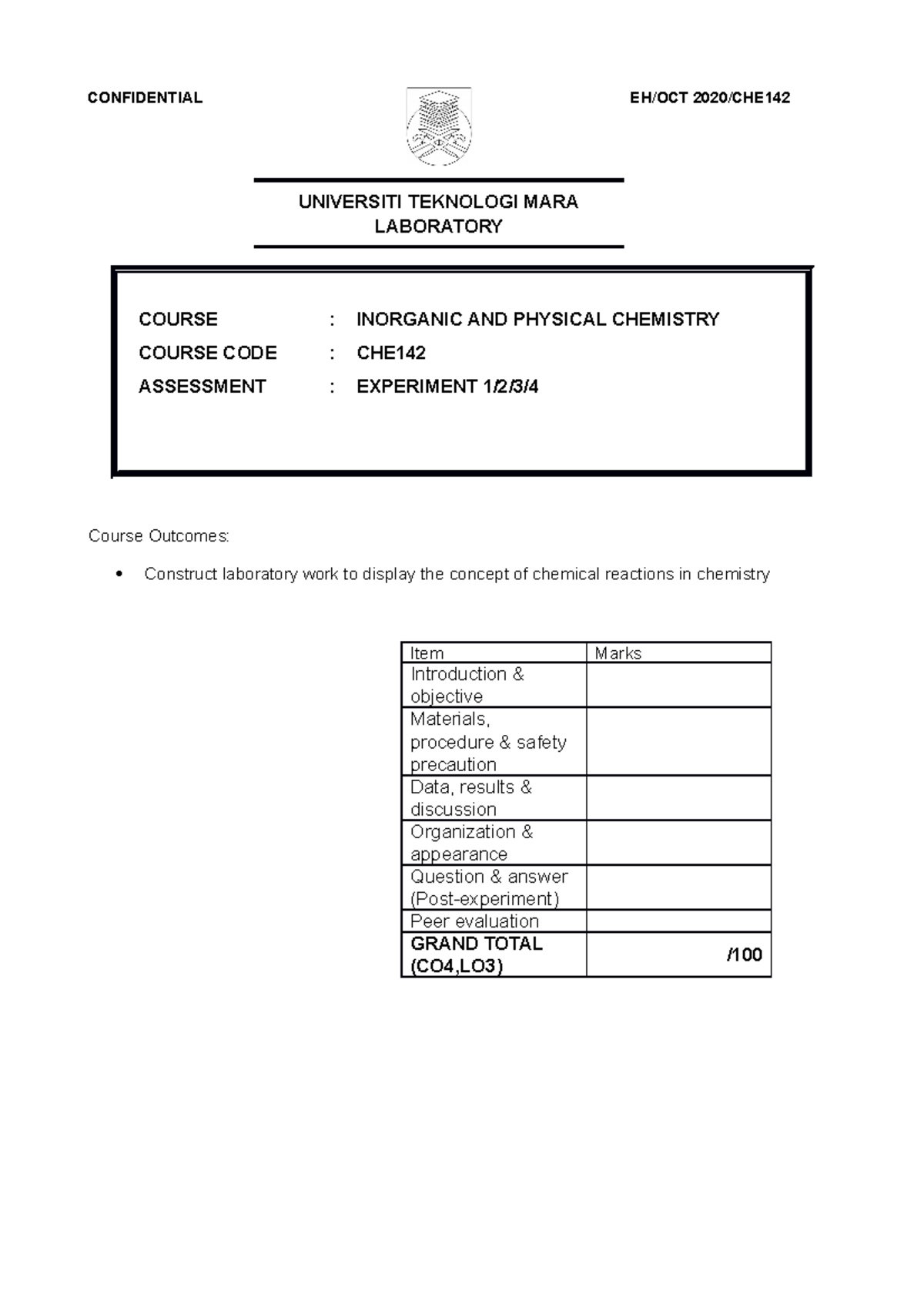 Lab Report 1 (Electrolysis) (CHE142) (EH110) (Diploma in Chemical ...