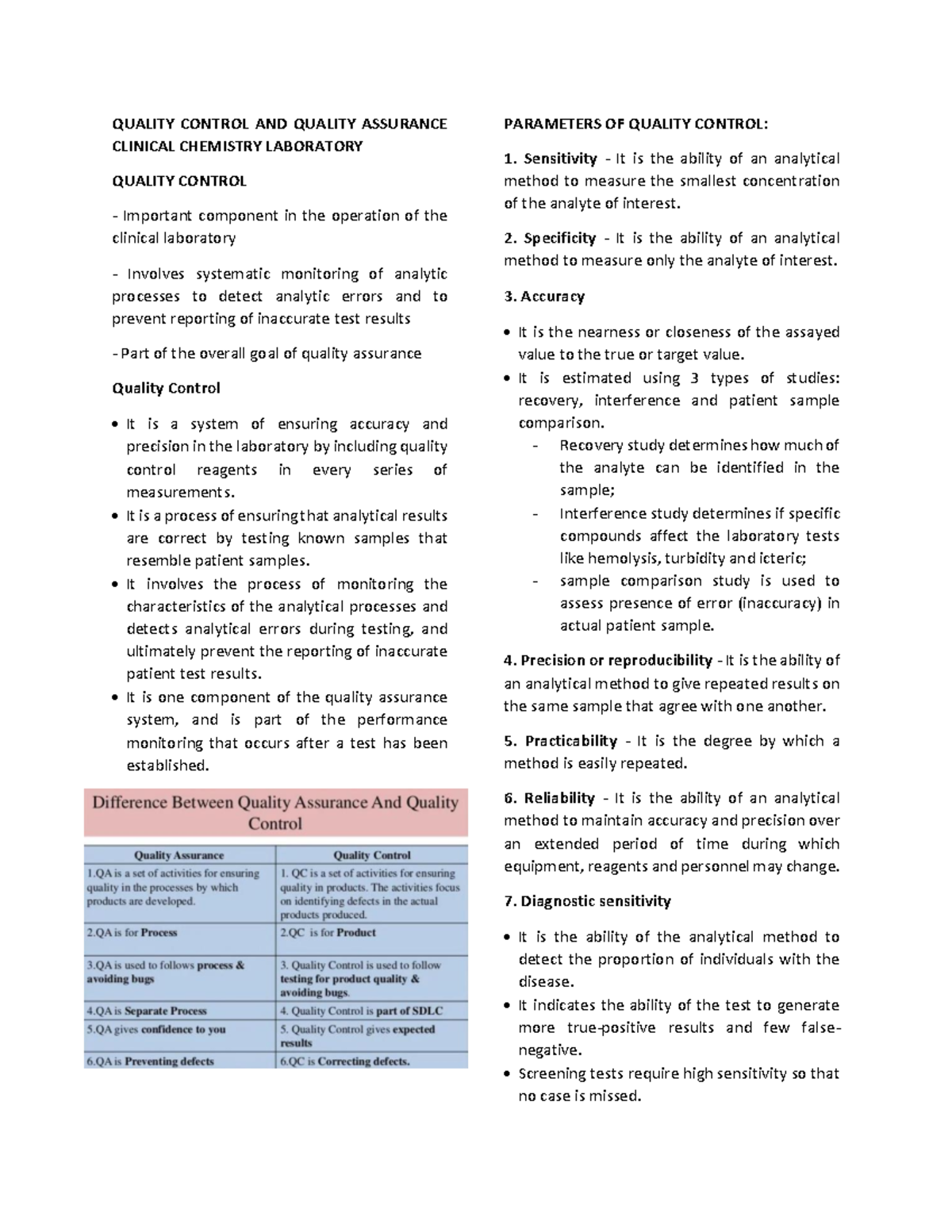 WEEK 7 Quality Control & Assurance in Clinical Chemistry Lab - Studocu