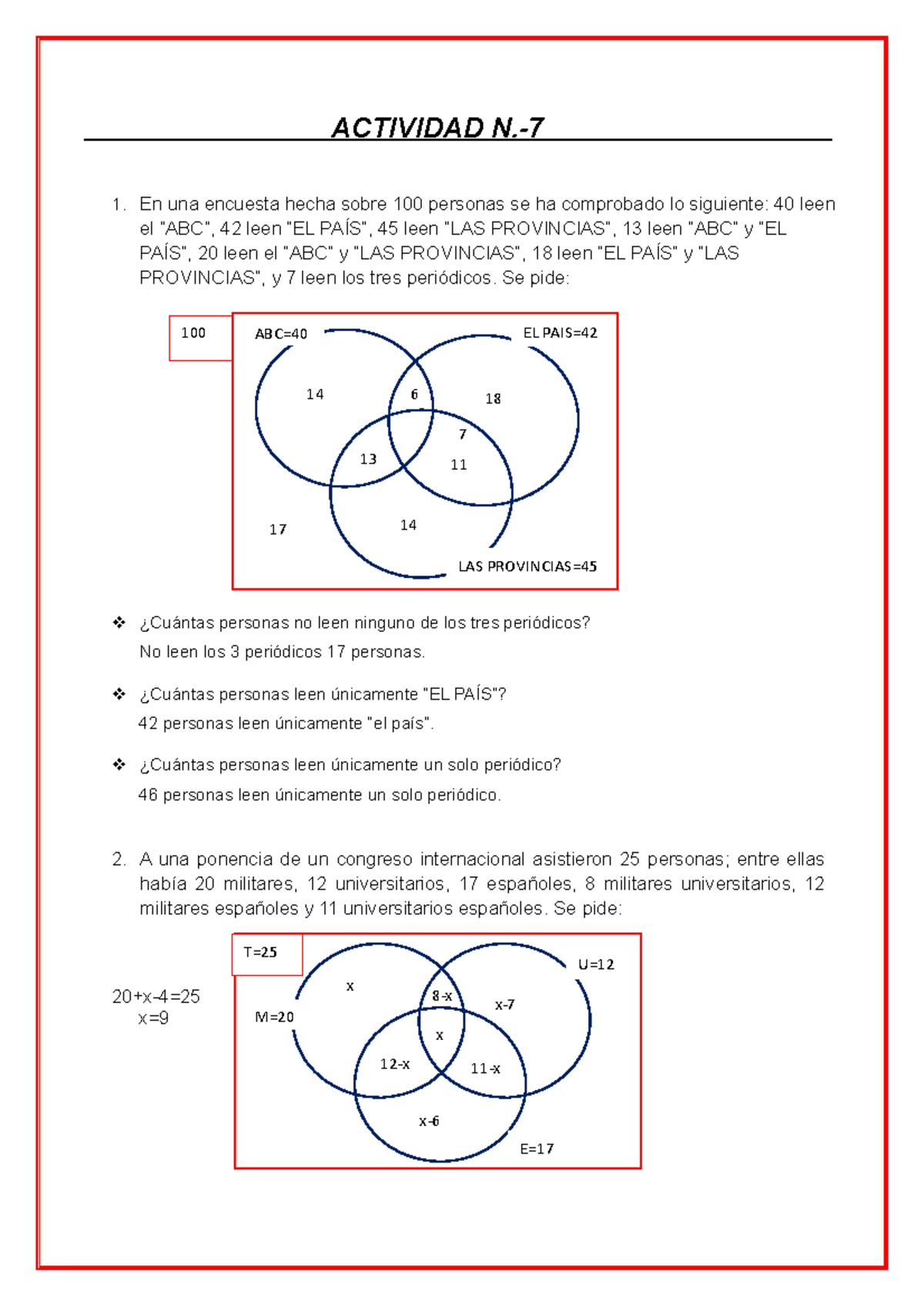 Práctica de Conjuntos: Resolución de Problemas de Encuestas y Cantidades - Studocu
