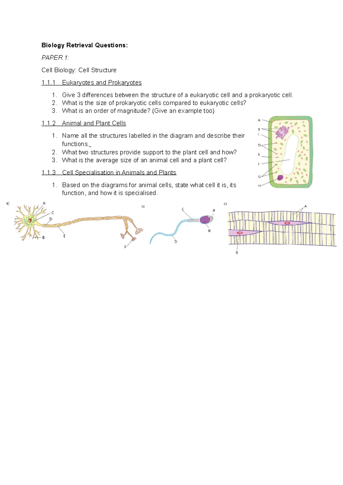 Biology Retrieval Questions: Key Topics and Concepts Review (BIO101 ...