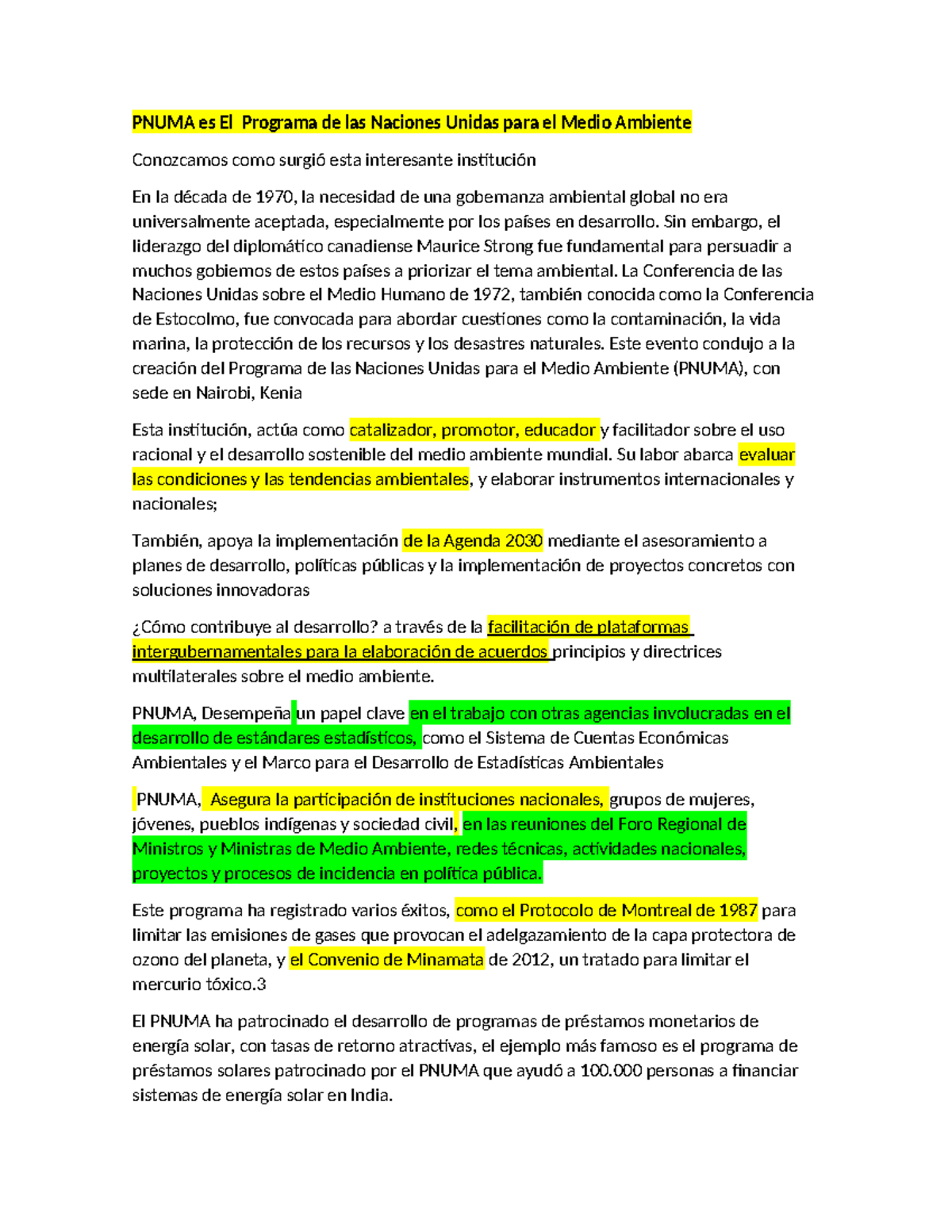 Pnuma - ............... - PNUMA es El Programa de las Naciones Unidas ...