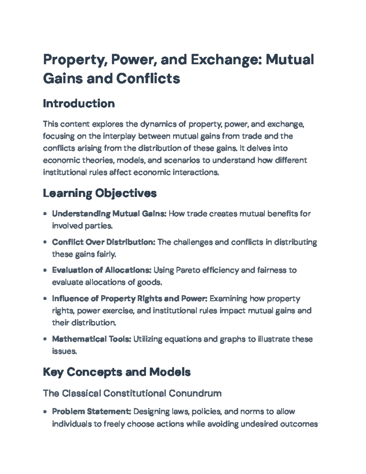 Property, Power, and Exchange: Analyzing Mutual Gains and Conflicts ...
