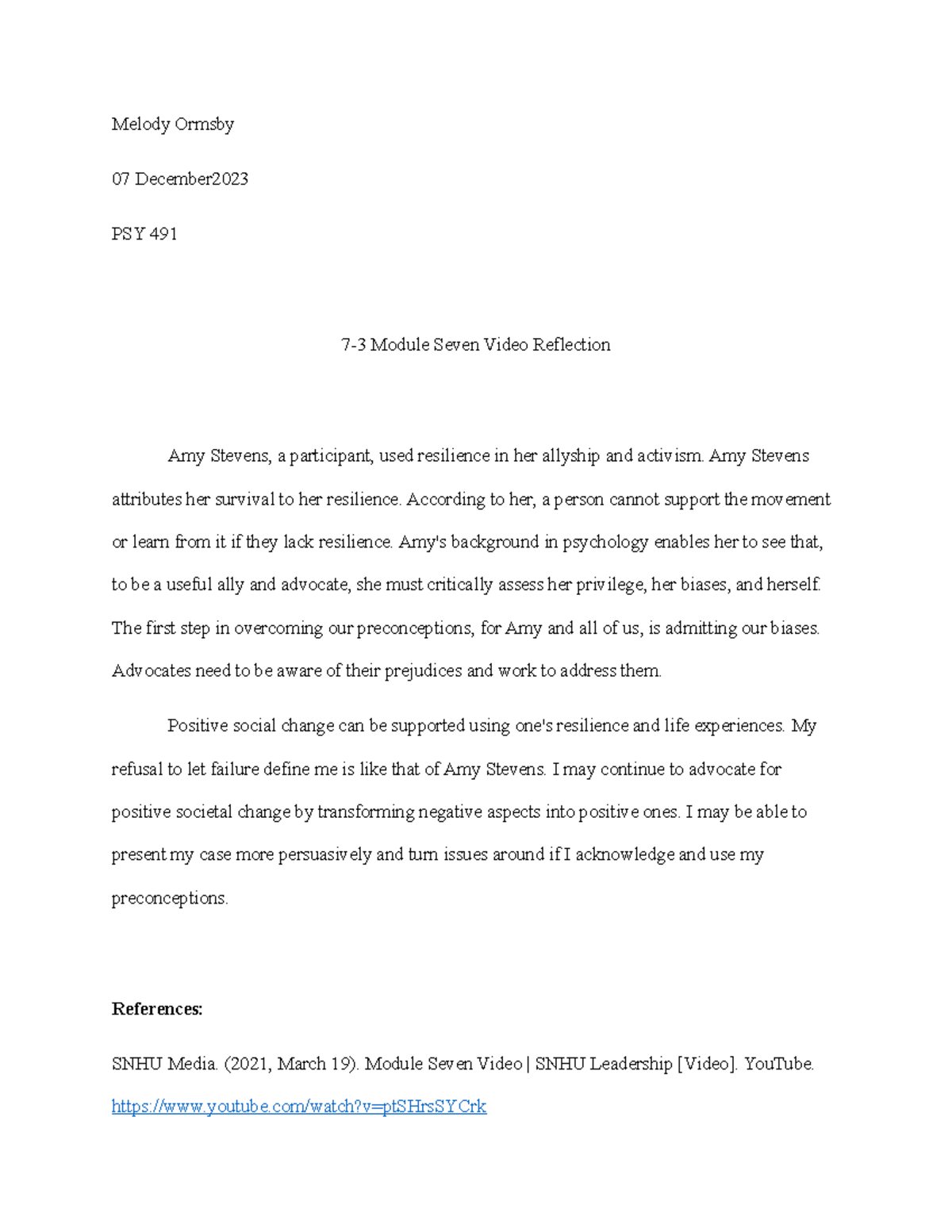 PSY 491 Module 7 Video Reflection on Resilience and Allyship - Studocu