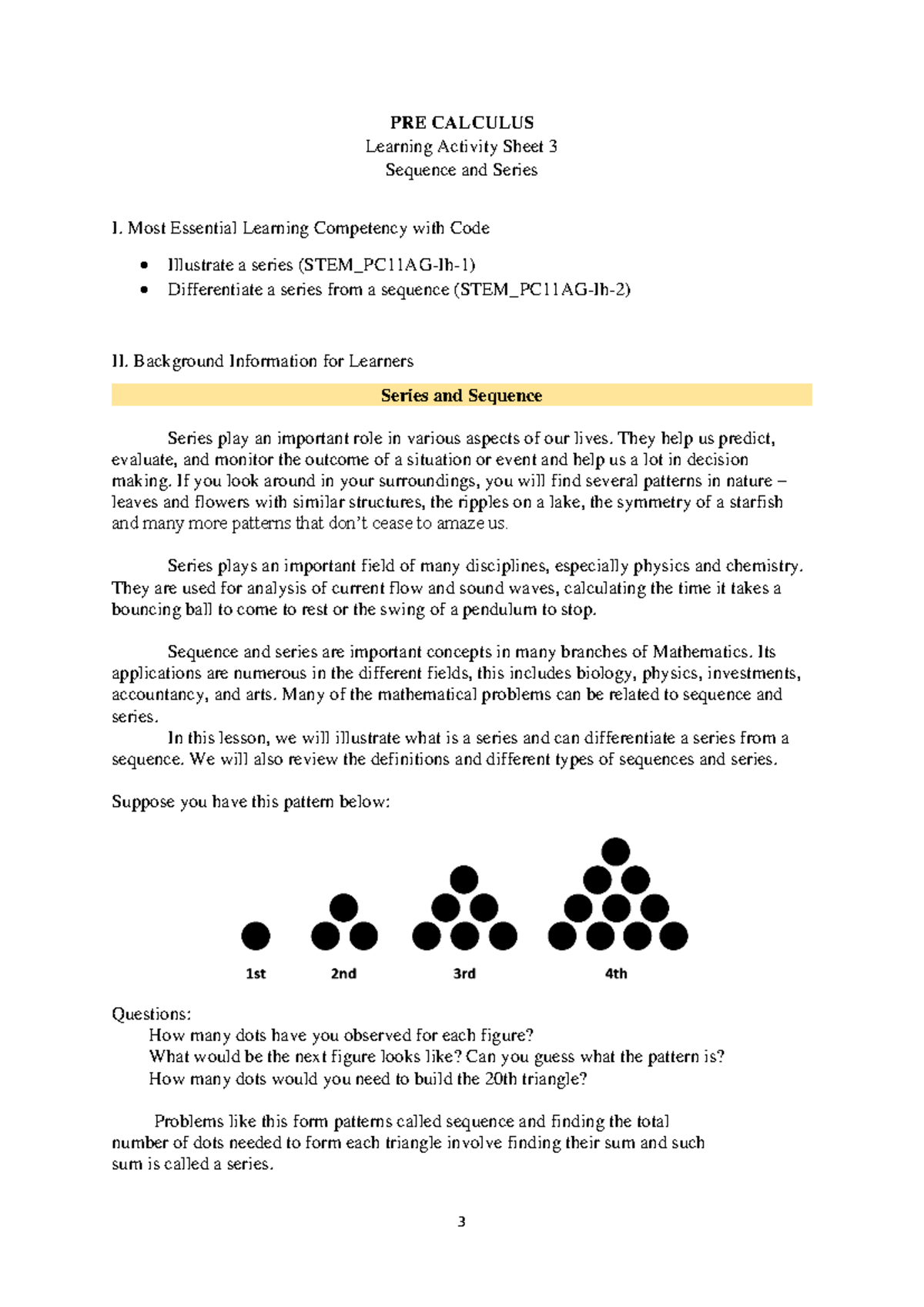 Pre-Calculus Sequence-and-Series - PRE CALCULUS Learning Activity Sheet ...