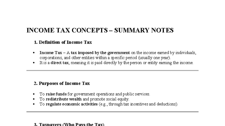 INCOME TAX CONCEPTS SUMMARY NOTES (TAX 101) - Studocu