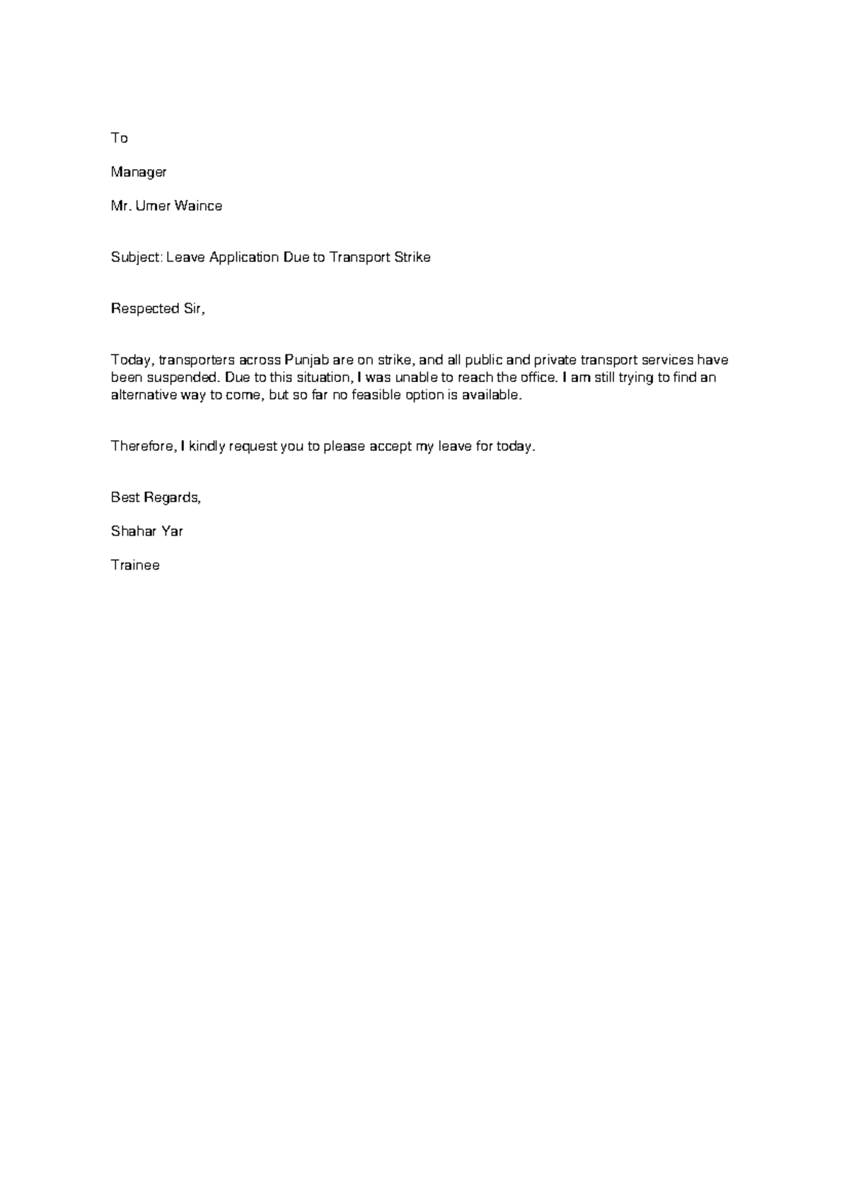 Leave application - Carry on - Human Anatomy and Physiology - To ...