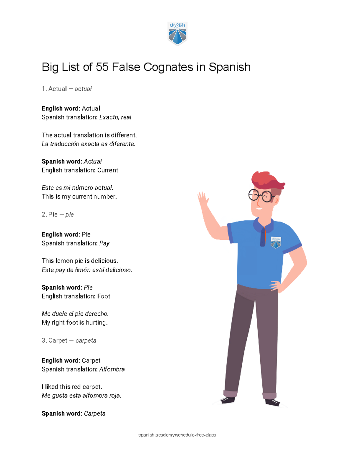 Ejercicios sobre cognados falsos - Español 101 - Listado extenso - Studocu