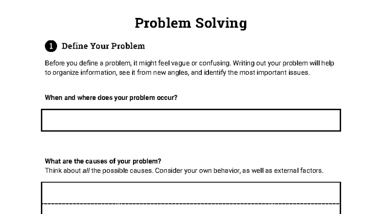 Problem Solving Worksheet: Defining and Implementing Solutions - Studocu