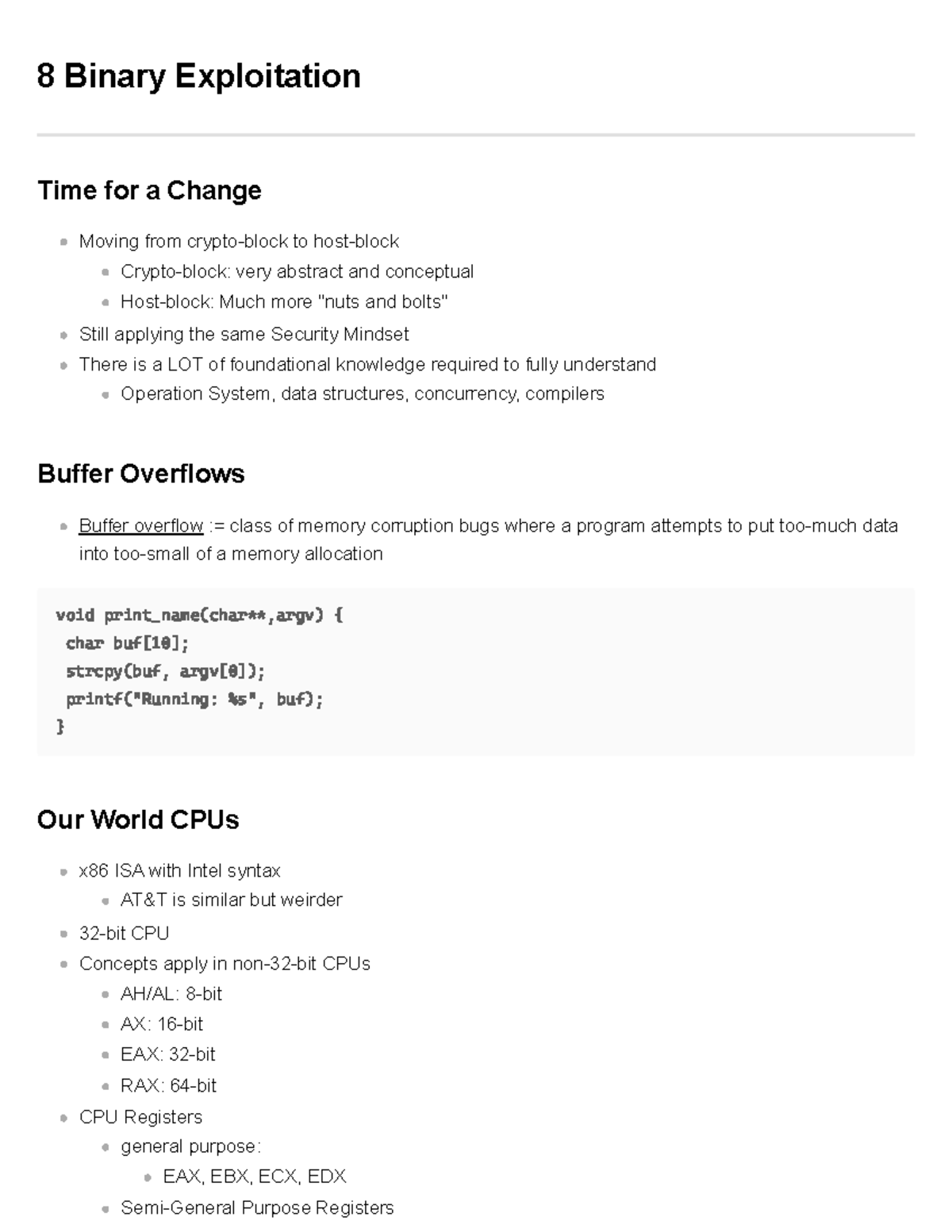 8 Binary Exploitation Techniques: Understanding Buffer Overflows and ROP - Studocu