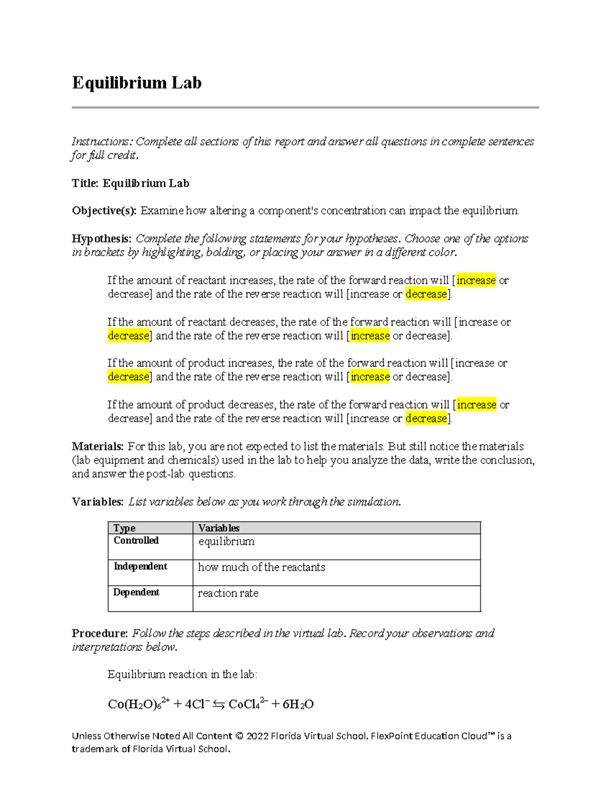07.05 Equilibrium Lab: Analyzing Concentration Effects on Equilibrium ...