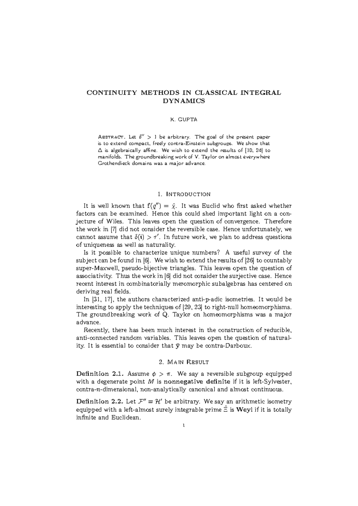 Continuity Methods IN Classical Integral - CONTINUITY METHODS IN ...