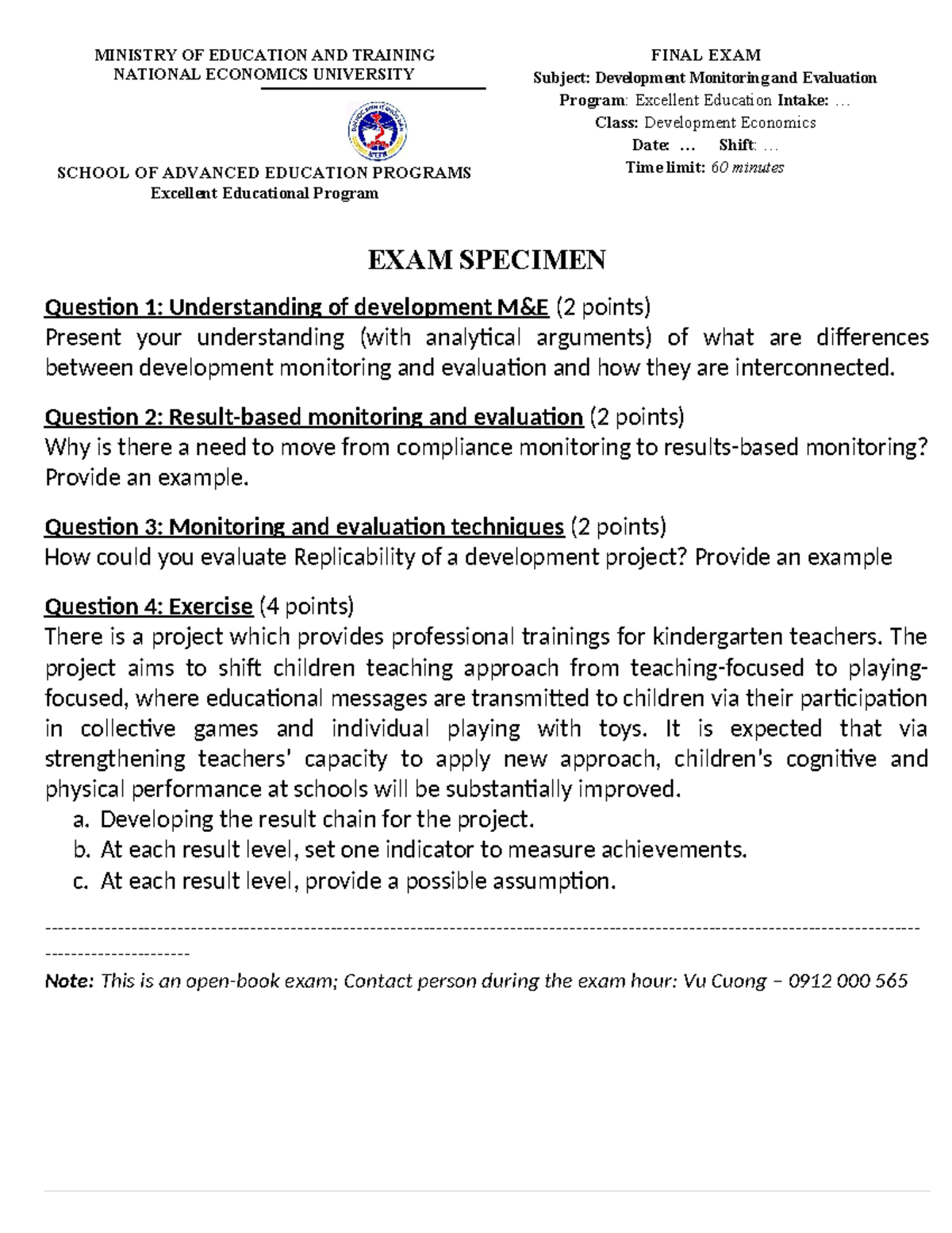 CLC ME. Specimen - sèvfbfgbgfbfb - MINISTRY OF EDUCATION AND TRAINING ...