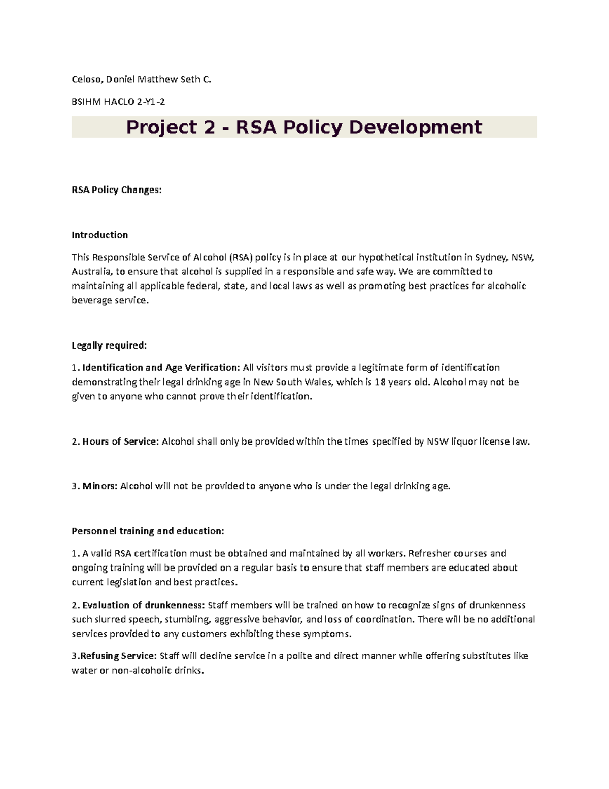 RSA Policy Development Project 2 PACE 112: Best Practices and ...