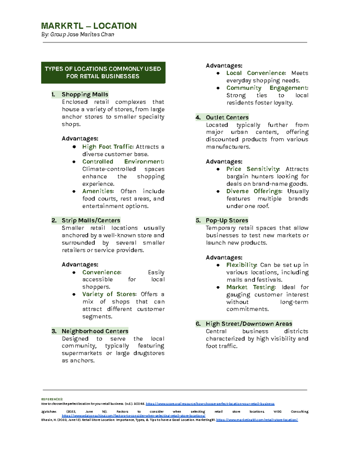 [ Markrtl] Location Handout - By: Group Jose Marites Chan TYPES OF ...