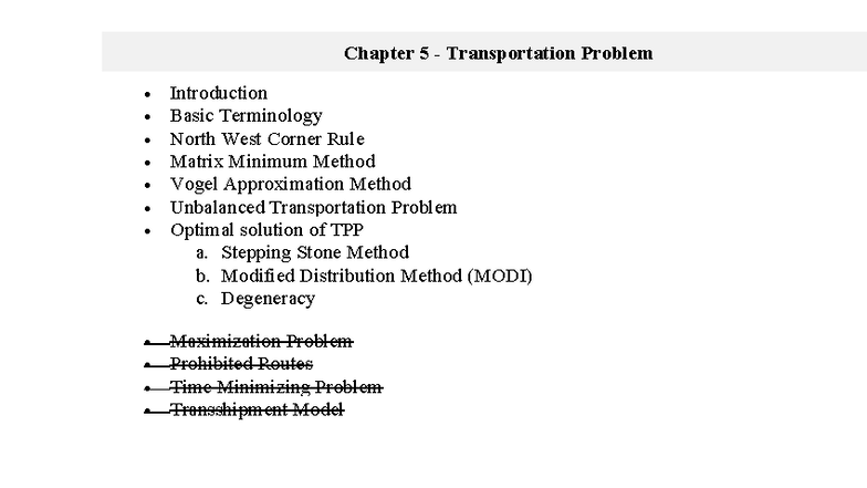Transportation Problem CHPT 3: Methods & Solutions Overview - Studocu