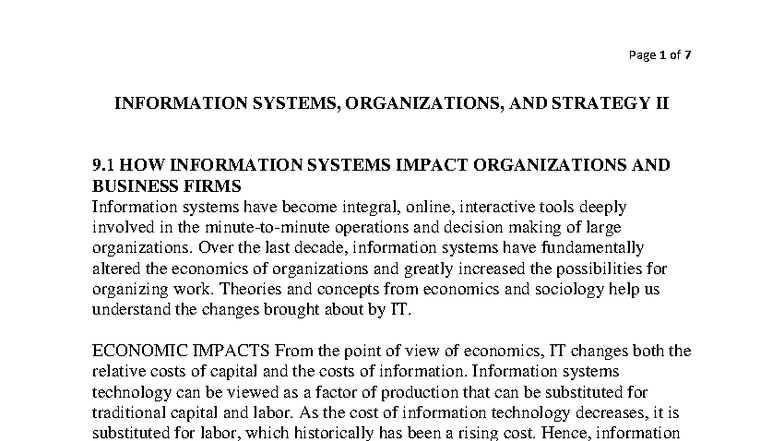 SEC 9 - The Impact of Information Systems on Organizations and Strategy ...