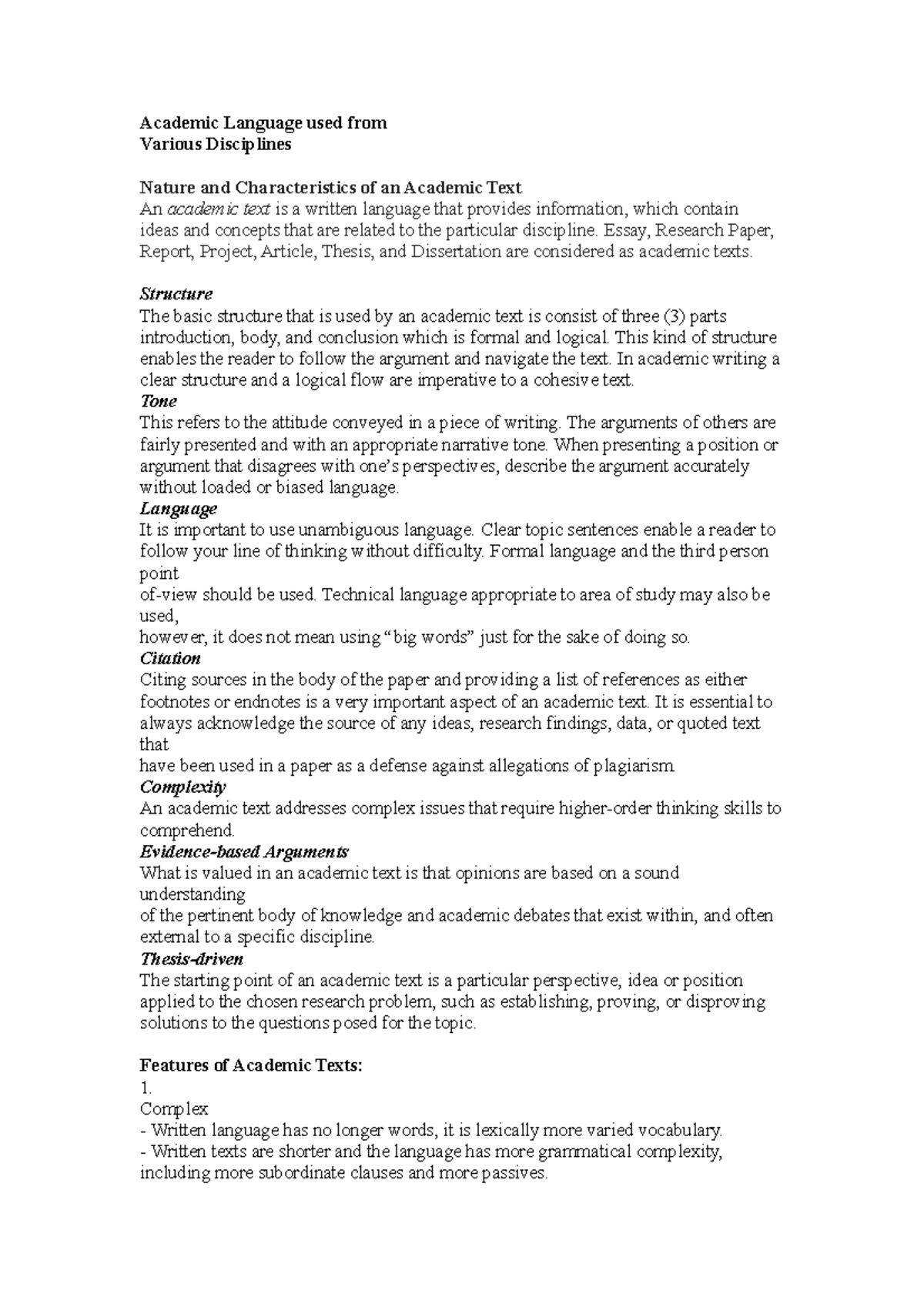 Nature and Characteristics of Academic Texts: A Comprehensive Overview ...