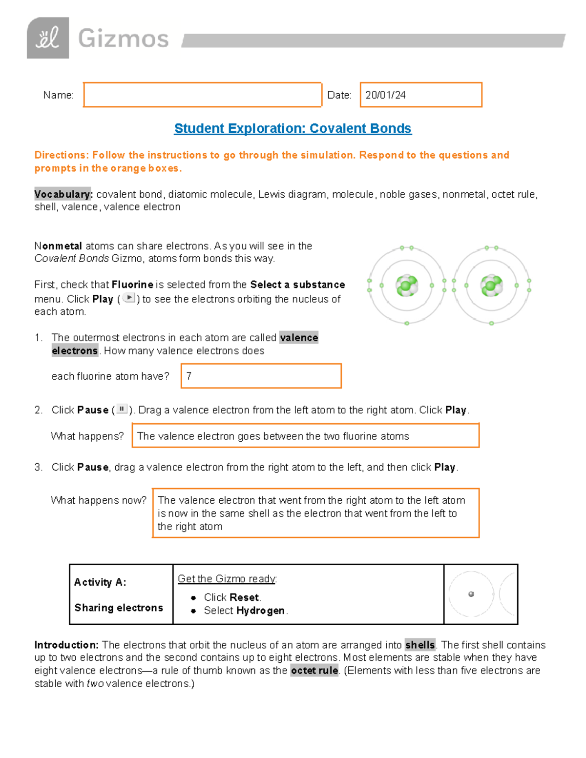 Covalent Bonds Study Guide: Gizmo Exploration & Activities - Studocu