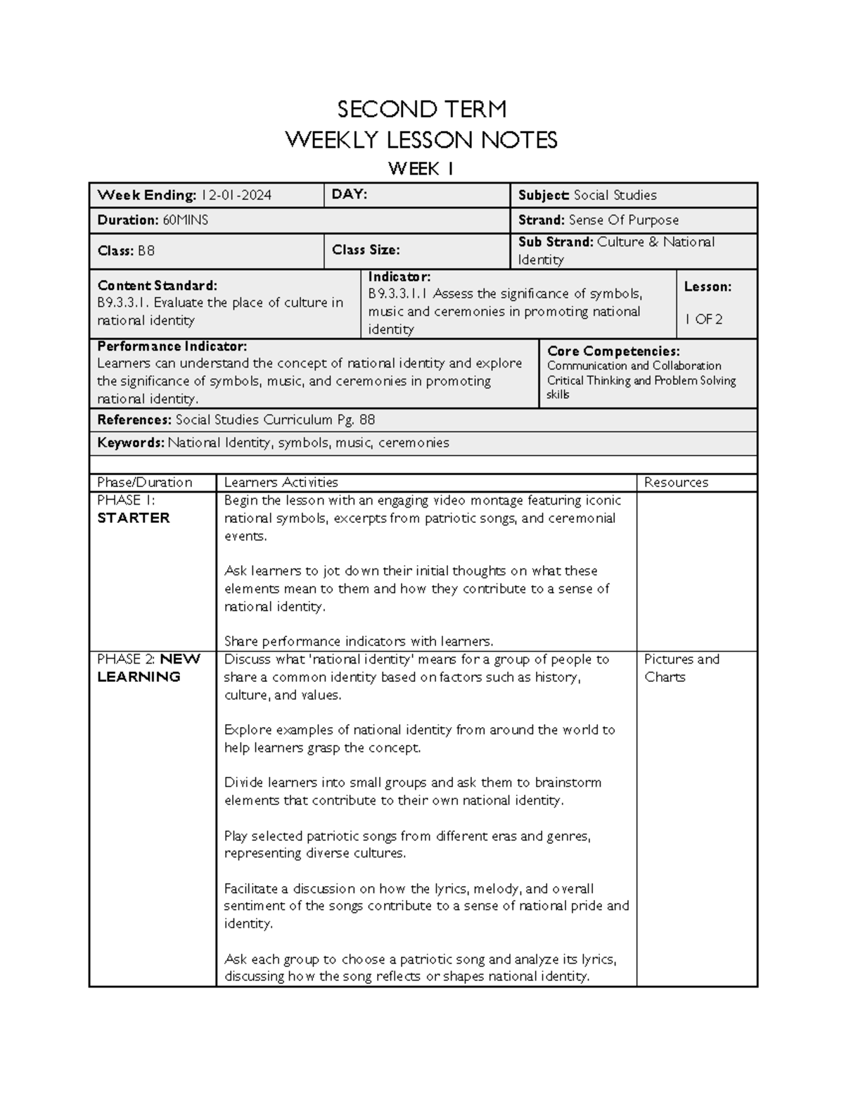 B9 TERM 2 SOCIAL STUDIES WEEKLY LESSON NOTES: CULTURE & CHILD RIGHTS ...