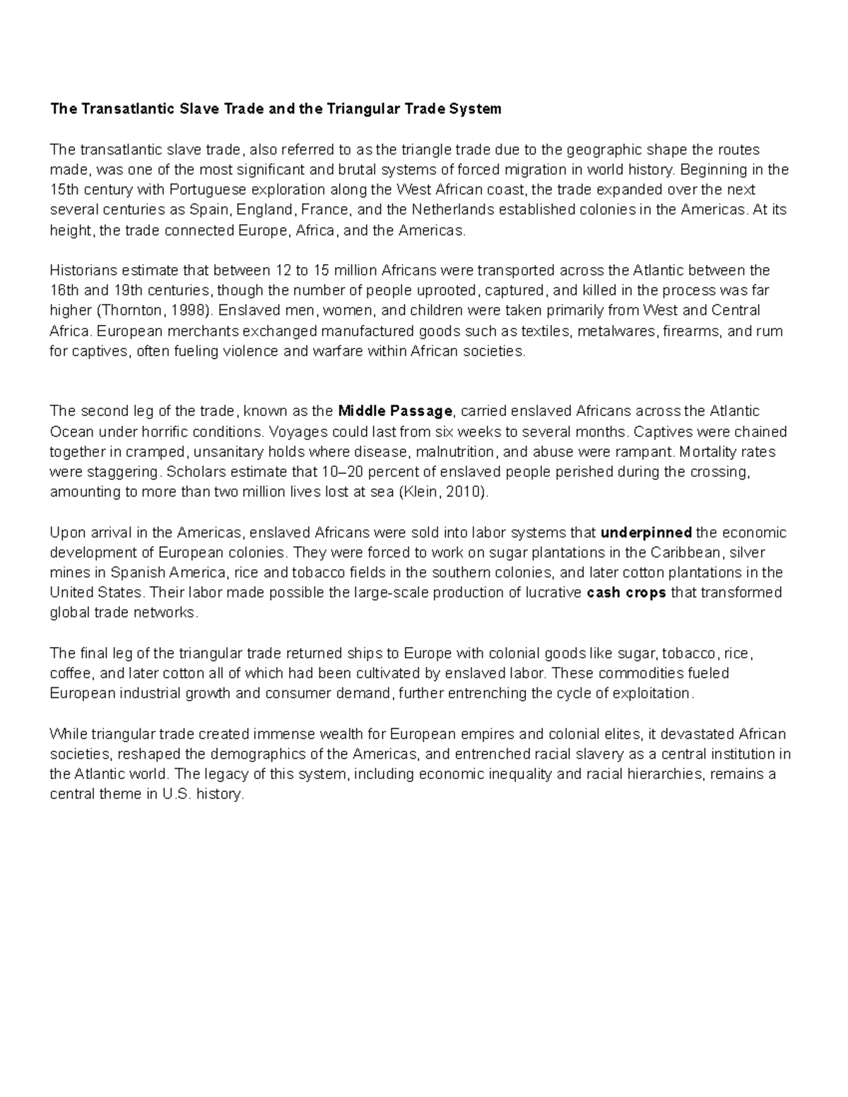 The Transatlantic Slave Trade & Triangular Trade System Overview - Studocu