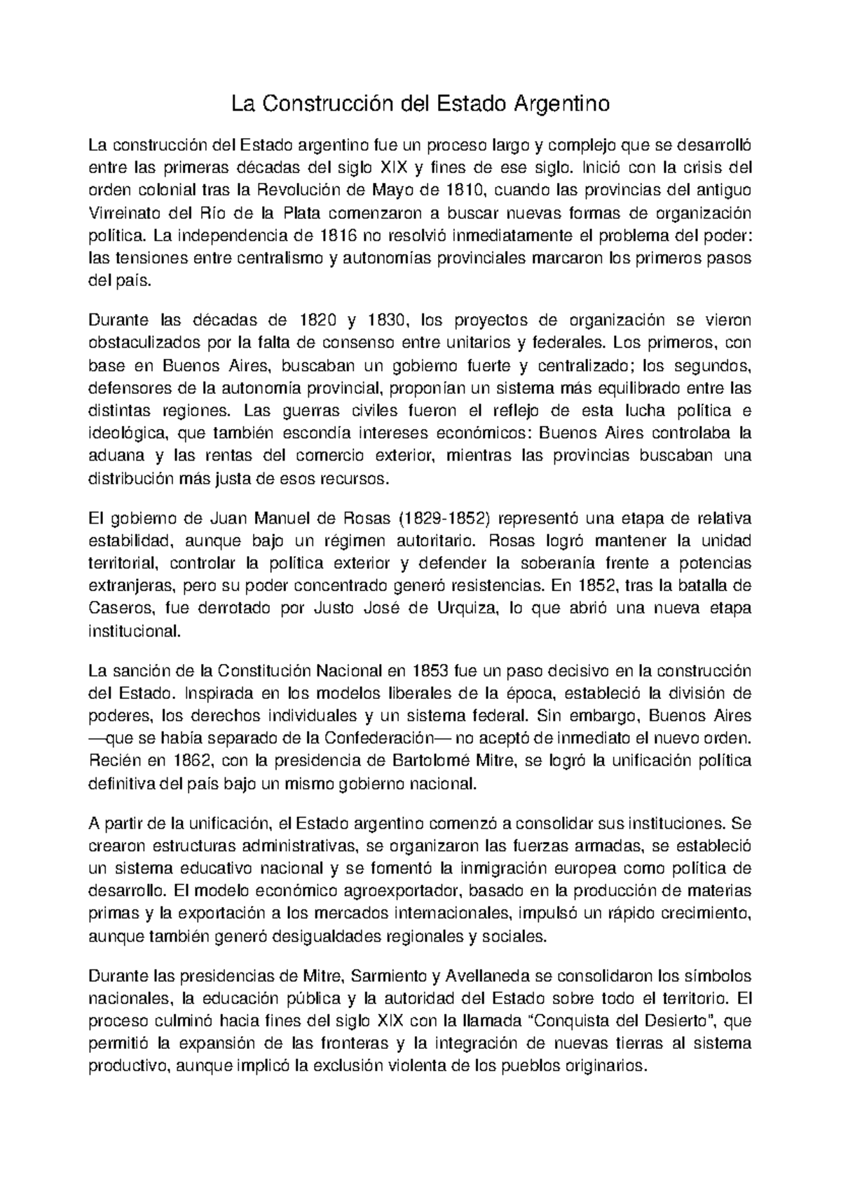 Construcción Del Estado Argentino Proceso Y Desafíos Históricos Studocu
