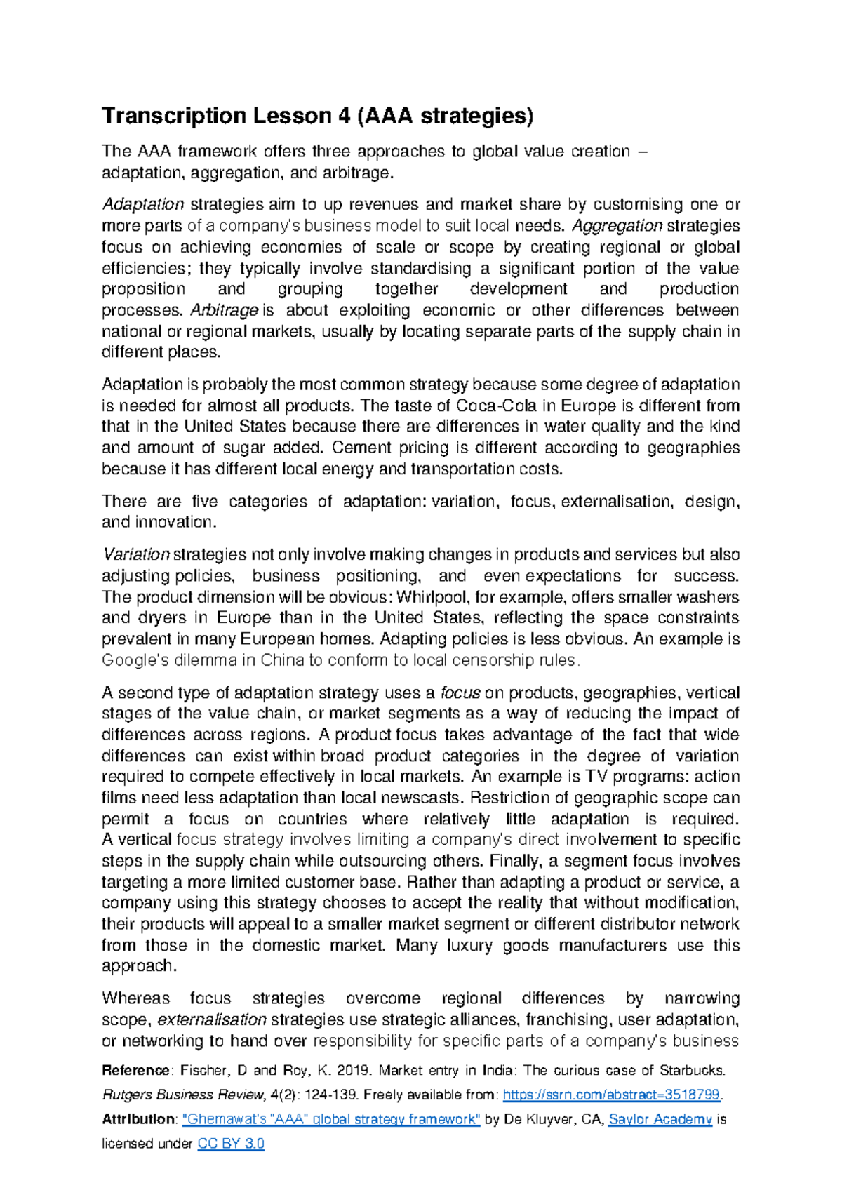 Ghemawat's AAA Strategy Model: Adaptation, Aggregation, and Arbitrage ...