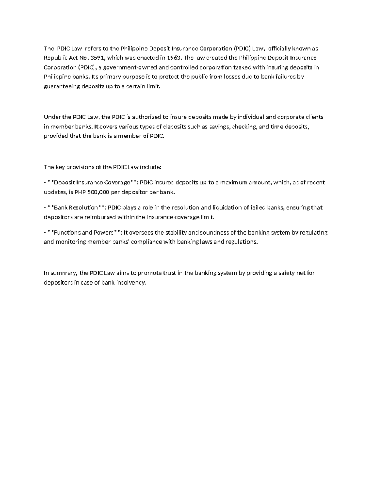 The PDIC Law-WPS Office - The PDIC Law refers to the Philippine Deposit ...