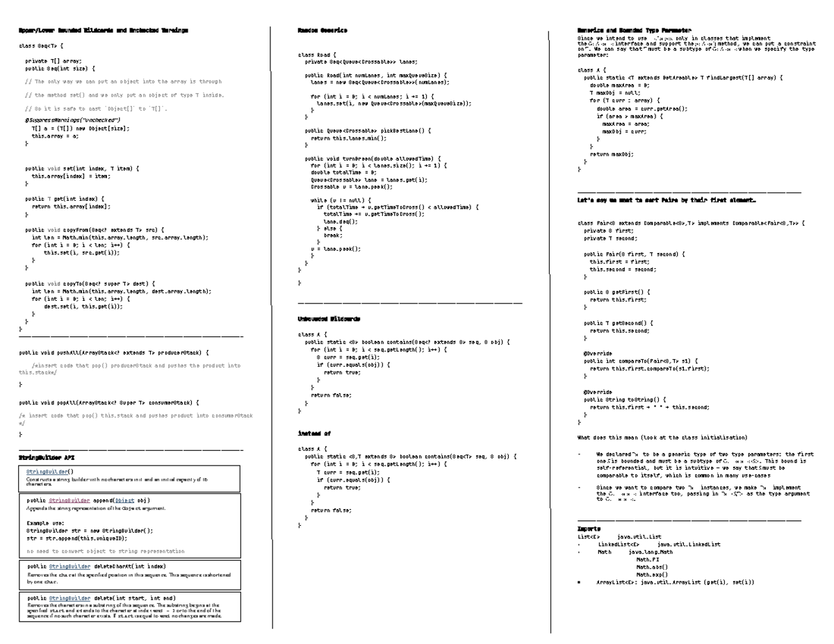 CS2030S PE1 Generics and Bounded Wildcards Cheatsheet - Studocu