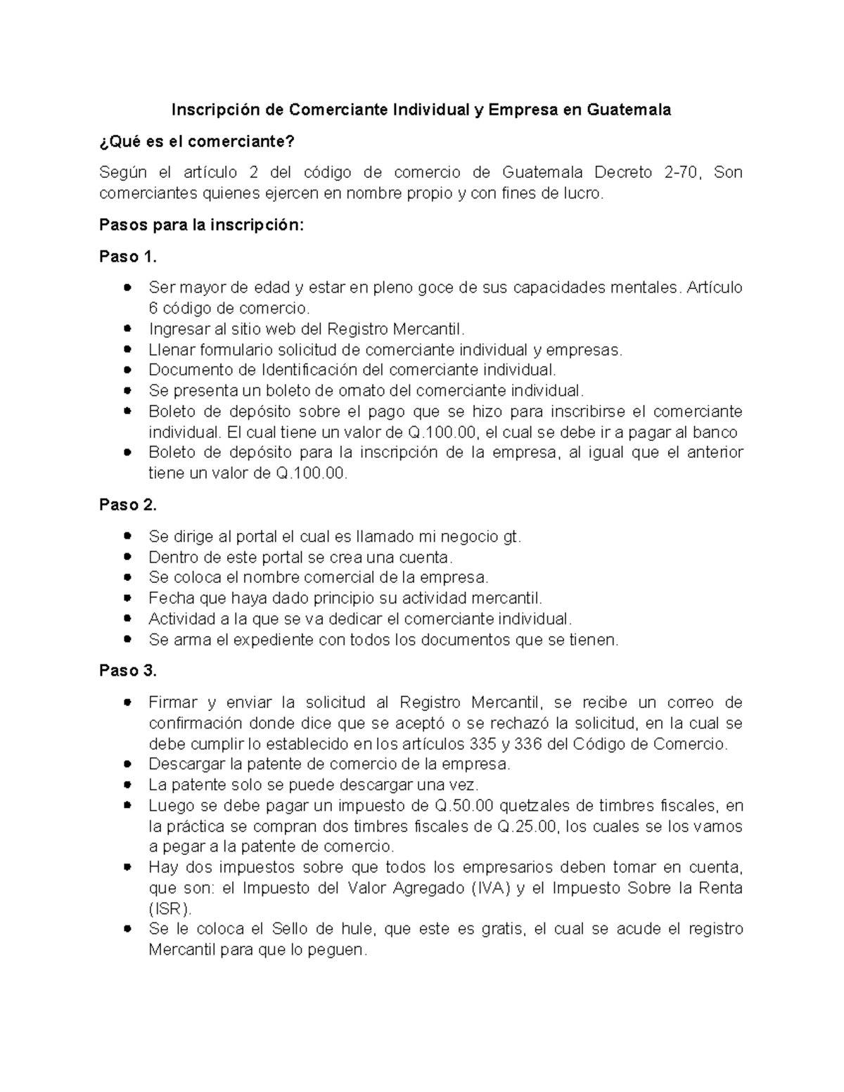 Inscripción de Comerciante Individual y Empresa en Guatemala: Guía Completa - Studocu