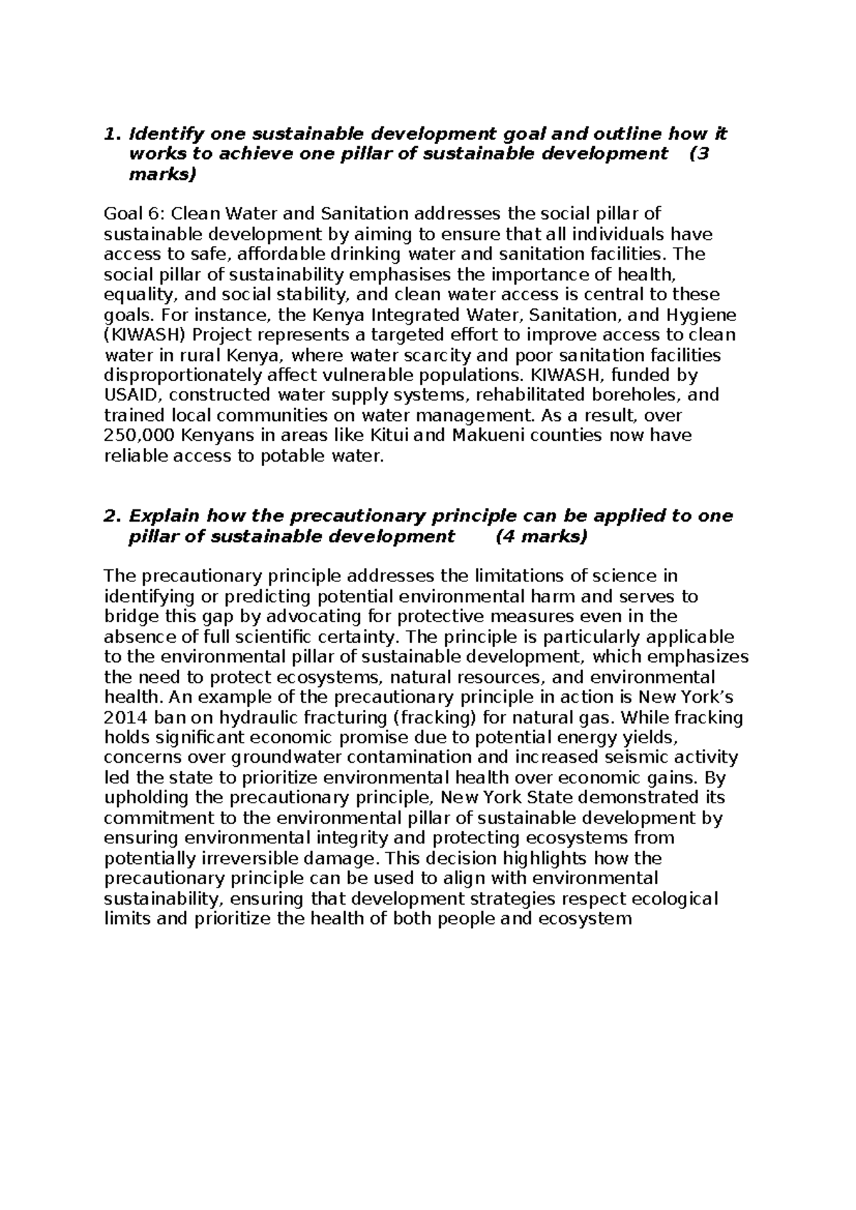 Geography Practice Questions on Sustainable Development Goals (GEOG 101 ...