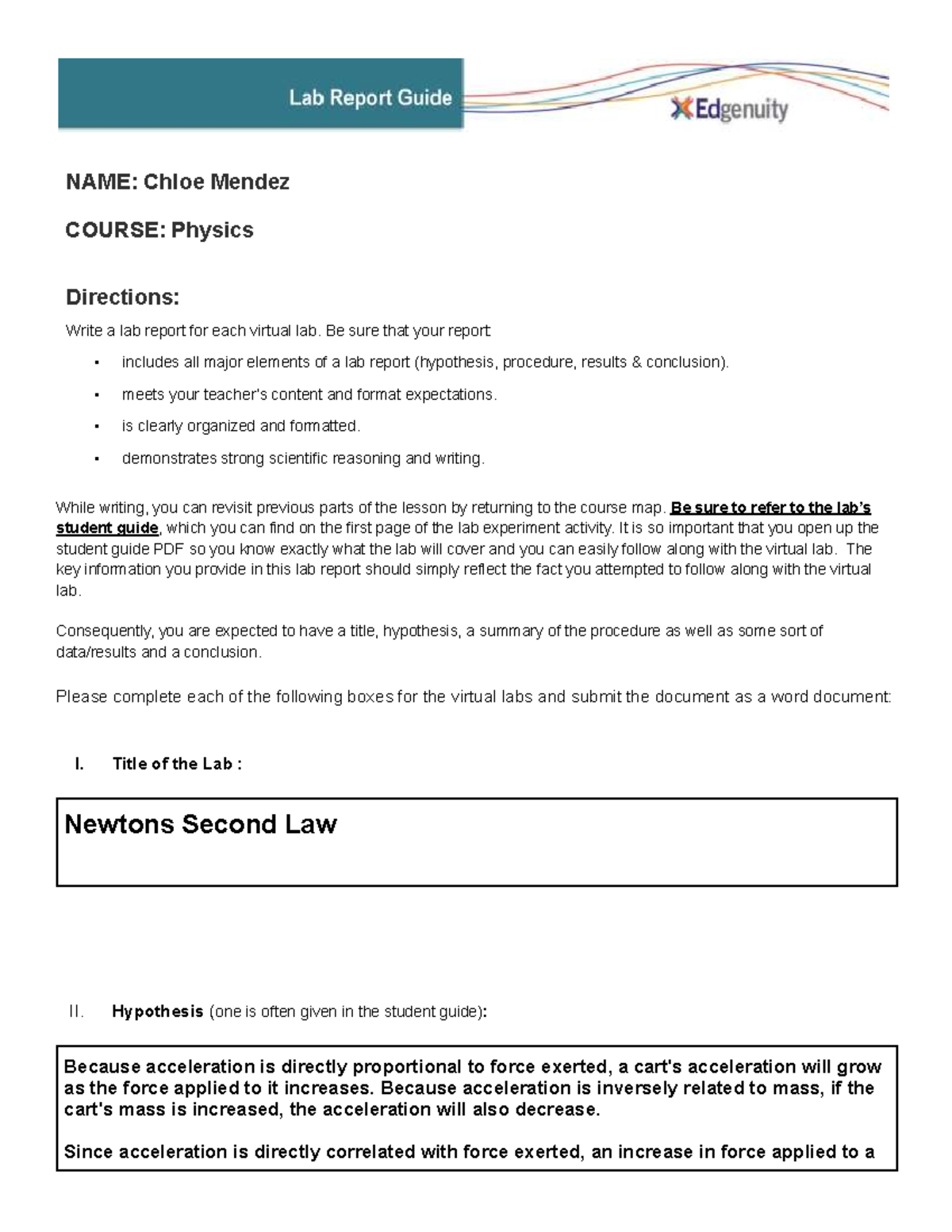 Newtons Second Law Lab Report (Physics 9) - Studocu