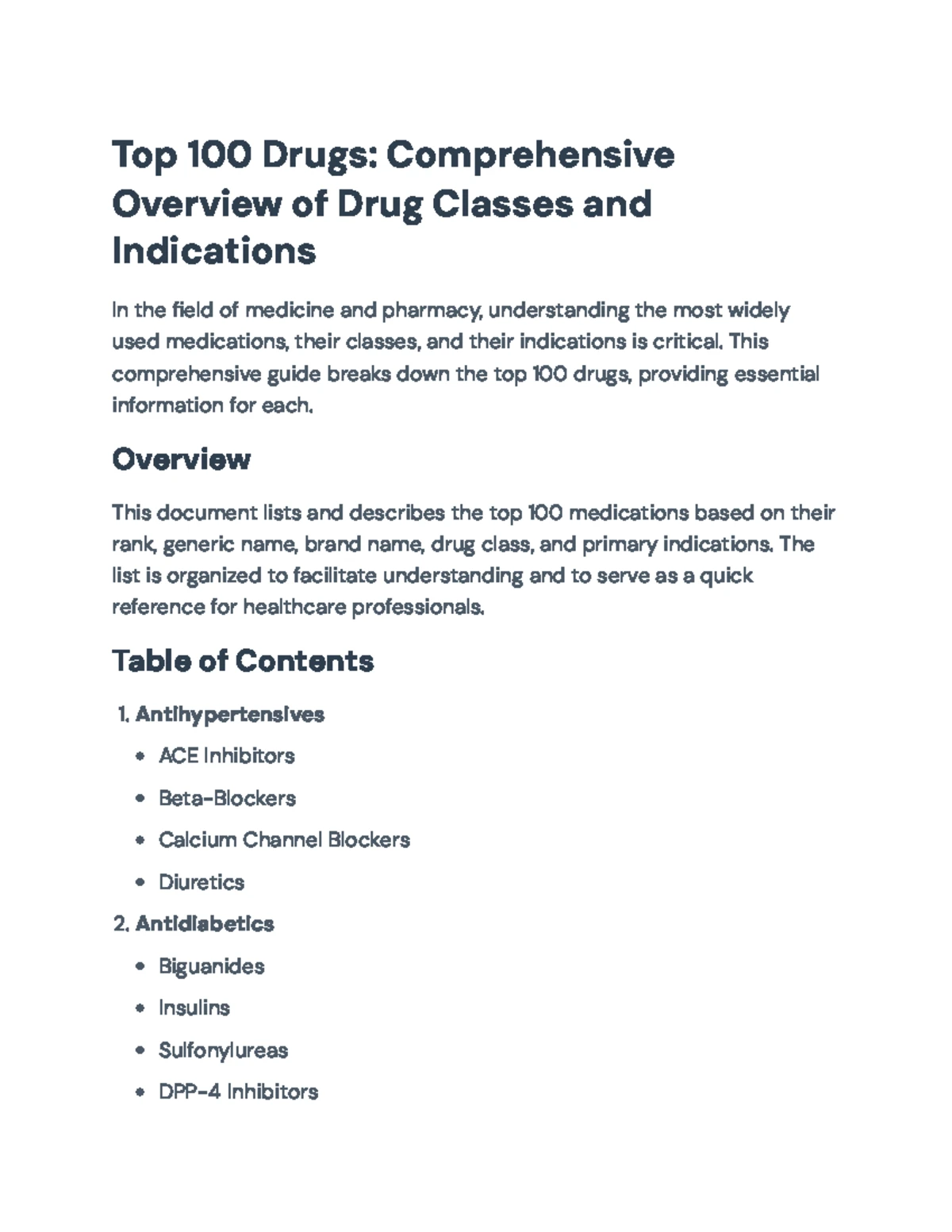 Overview of Top 100 Drugs: Classifications & Indications - Studocu