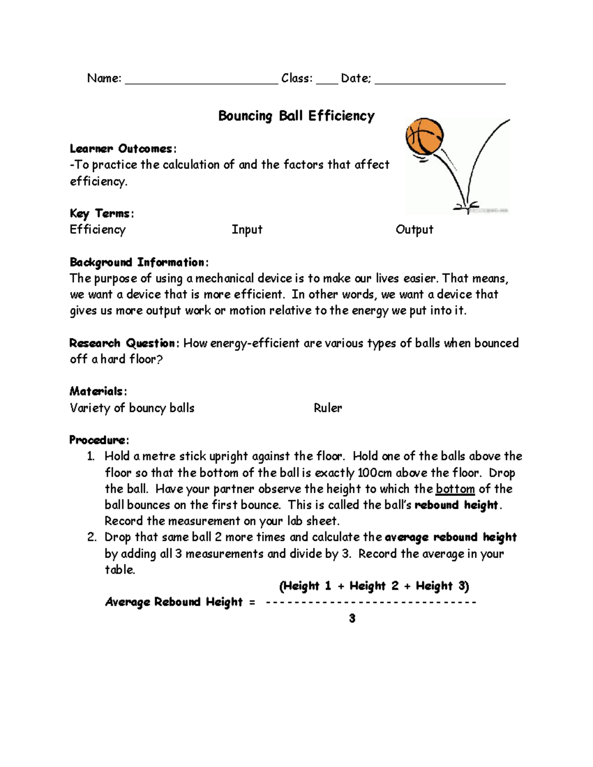 Bouncing Ball Lab (1) - Physics on rebound of a rubber ball. The ...