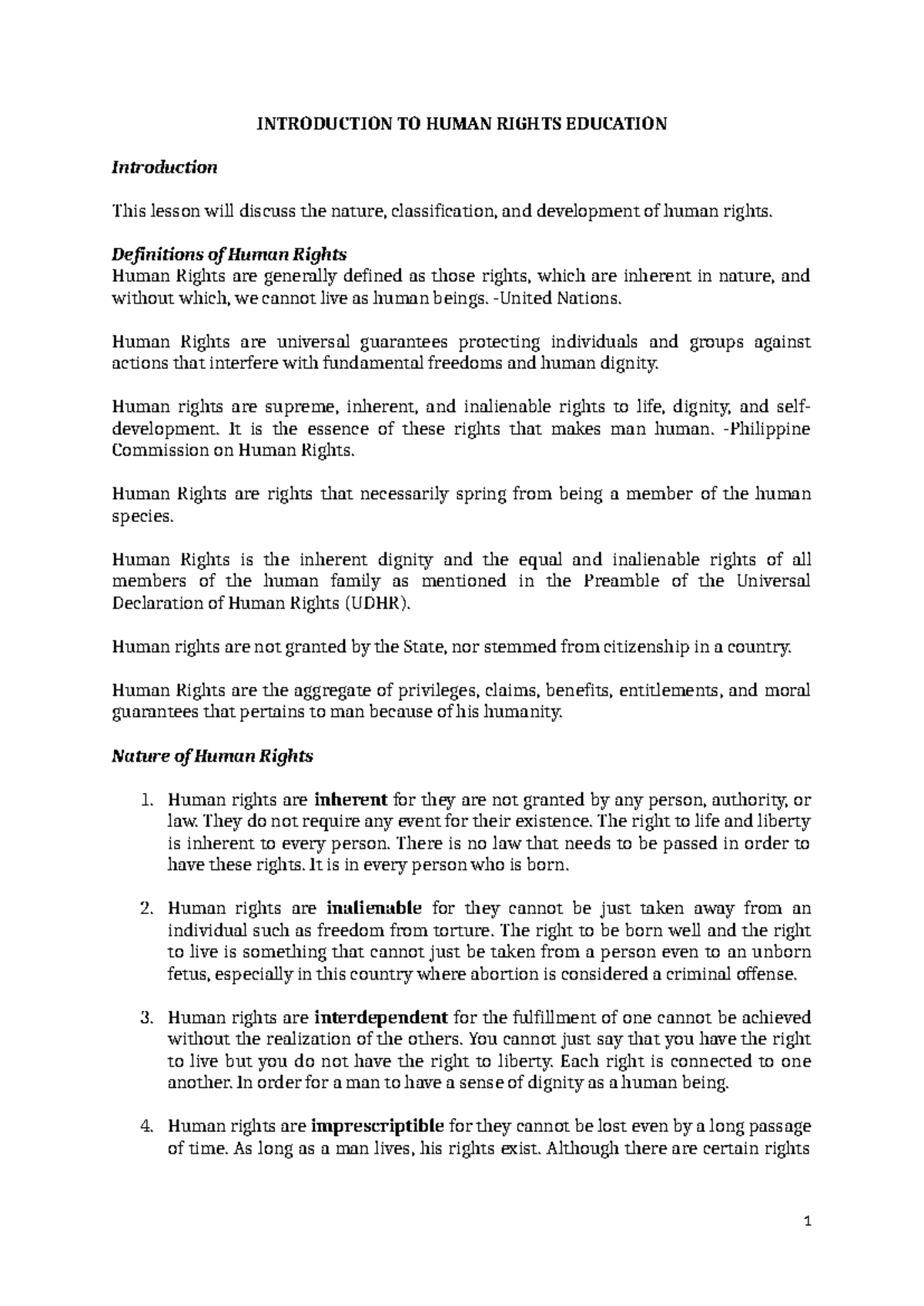 HRE 101: Introductory Lesson on Human Rights Education Principles - Studocu