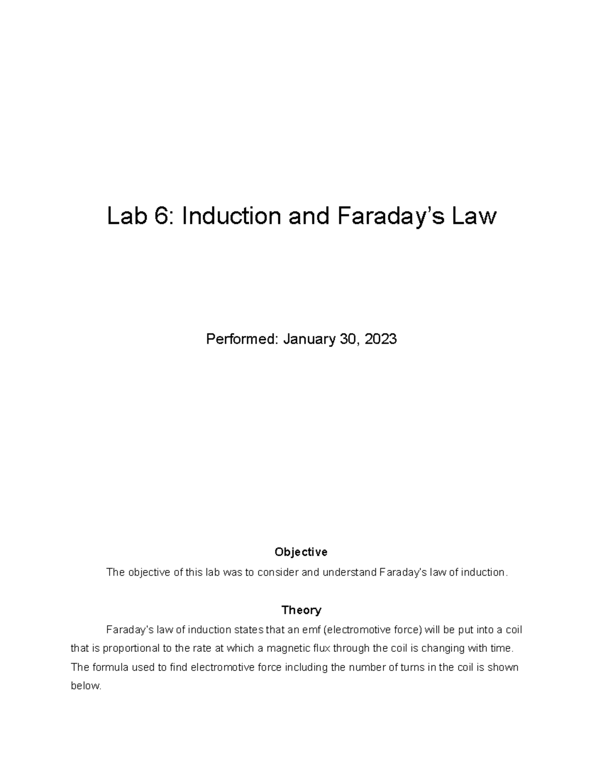 262 Lab Report 6: Exploring Induction & Faraday's Law - Studocu